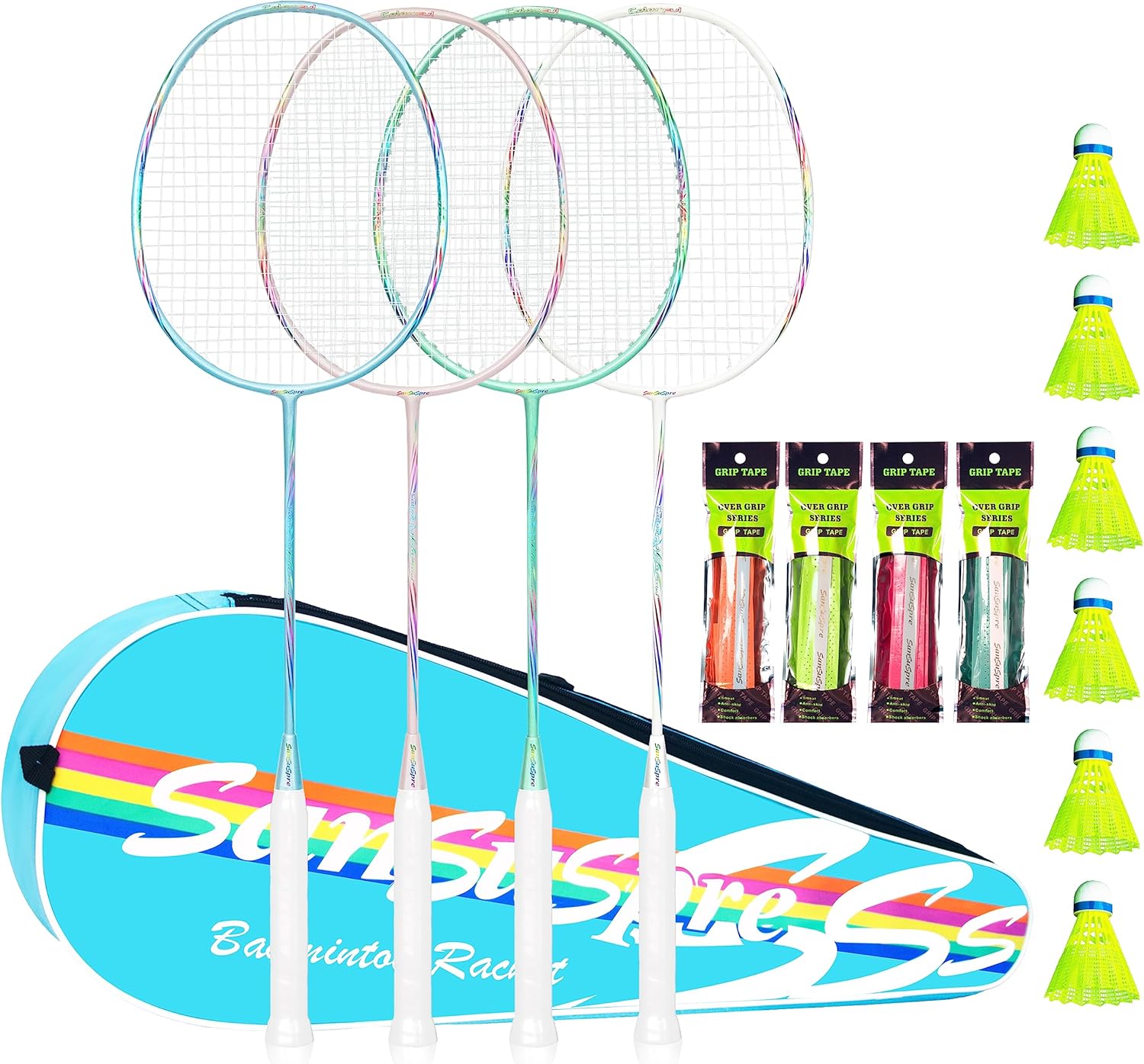 Amazon.com : Badminton Racket Set of 4 Carbon Fiber Badminton Rackets ...