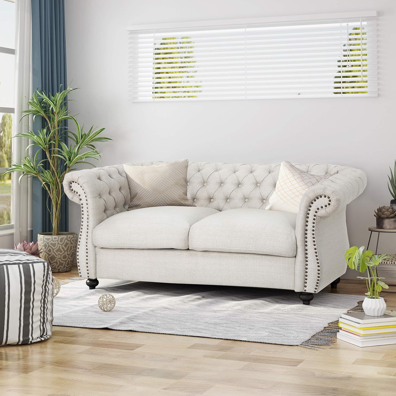 Amazon.com: ChicFurnit Loveseat Deep Button Tufting Sofa, Beige : Home ...