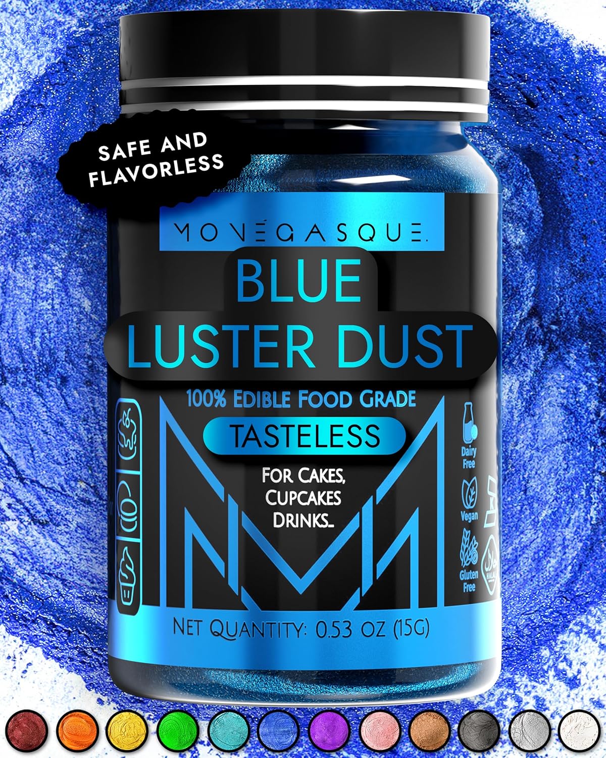 Amazon.com : MONÉGASQUE Blue Luster Dust Edible Glitter for Cocktails ...