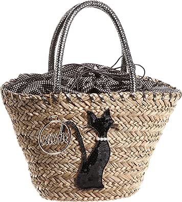 Amazon | [カシュカシュ] cachecache スパンコールネコモチーフカゴ 01-00-19890 BK (ブラック) | カゴバッグ