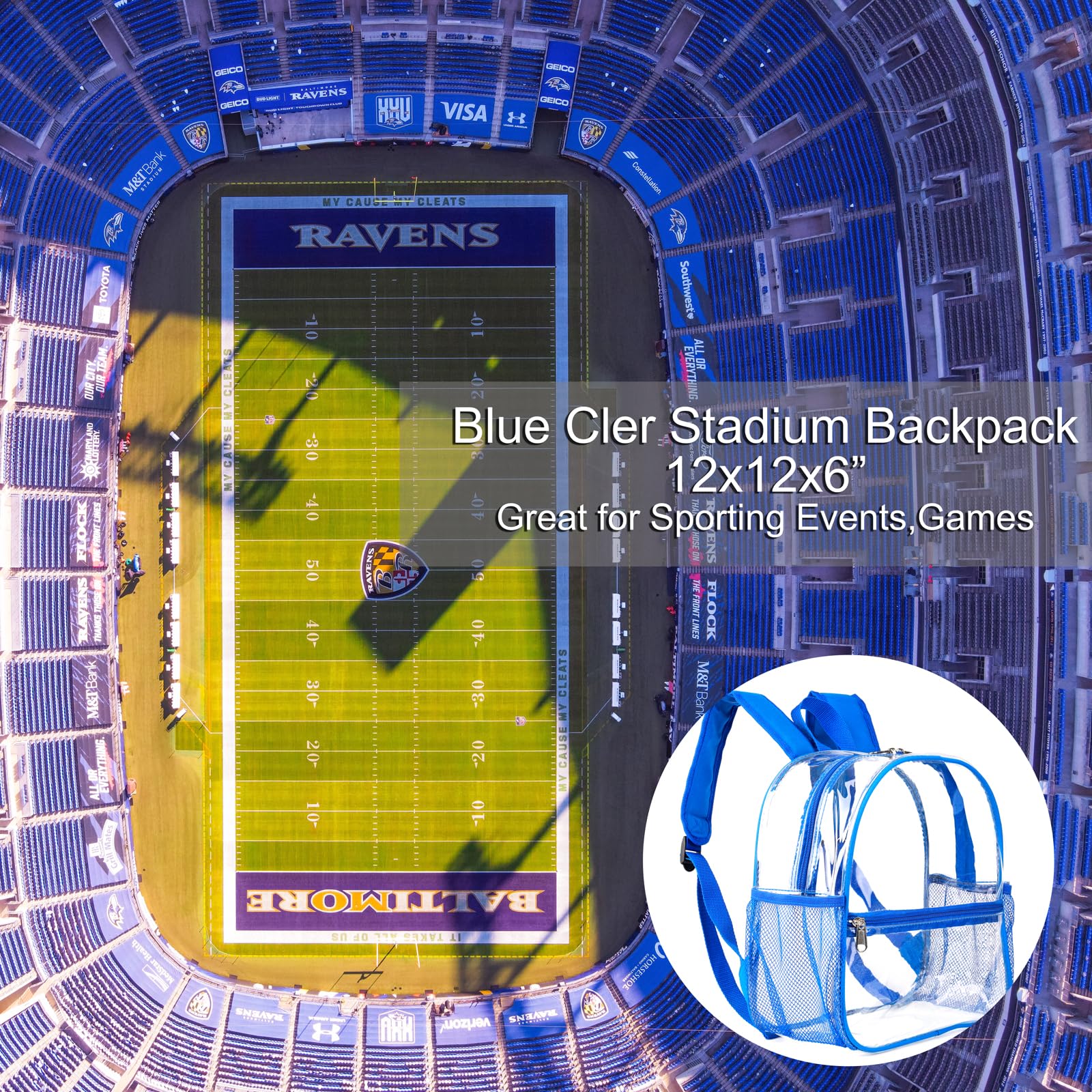 Snapklik.com : Keepcross Blue 12x6x12 Clear Backpack For Stadium Events