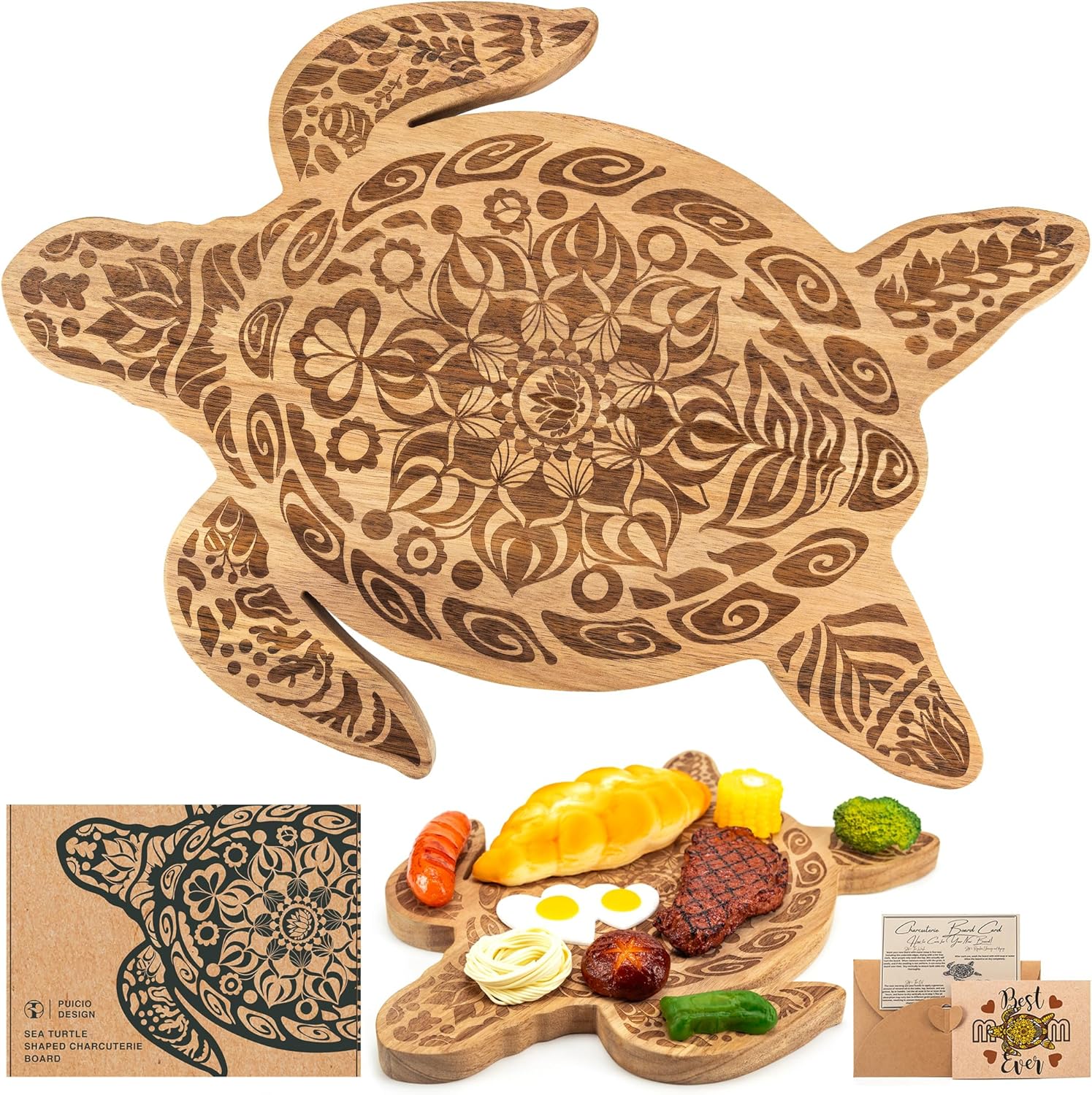 PUICIO Sea Turtle Charcuterie Board Acacia Wood Cutting Board,Turtle ...