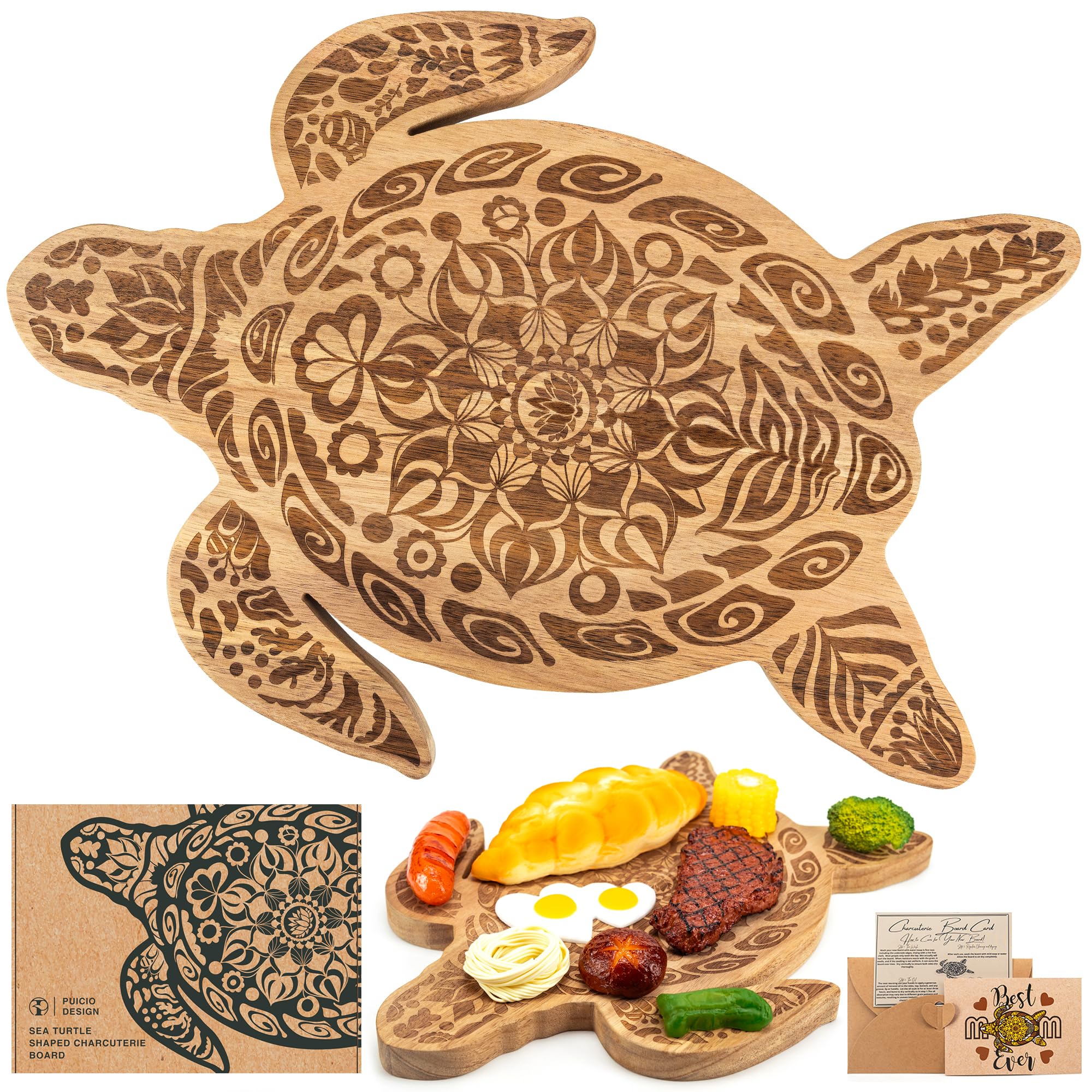 Amazon.com: PUICIO Sea Turtle Shaped Charcuterie Board Acacia Wood ...