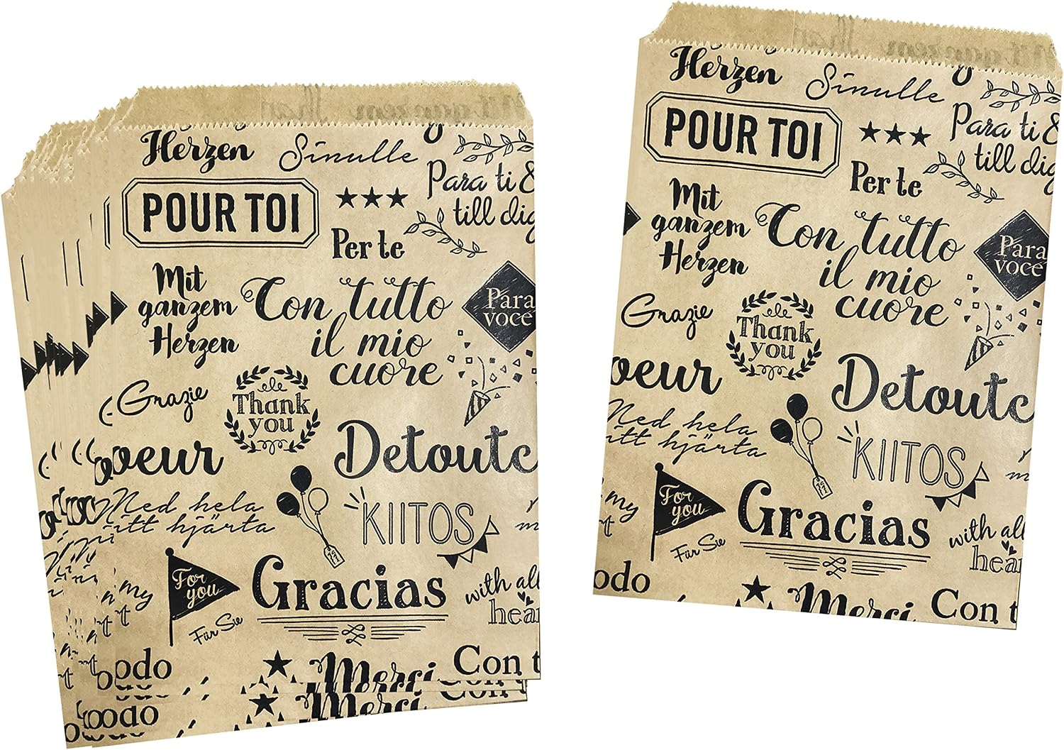 Amazon.com: Kraft Paper Thank You Bags - Treat or Merchandise Sack ...