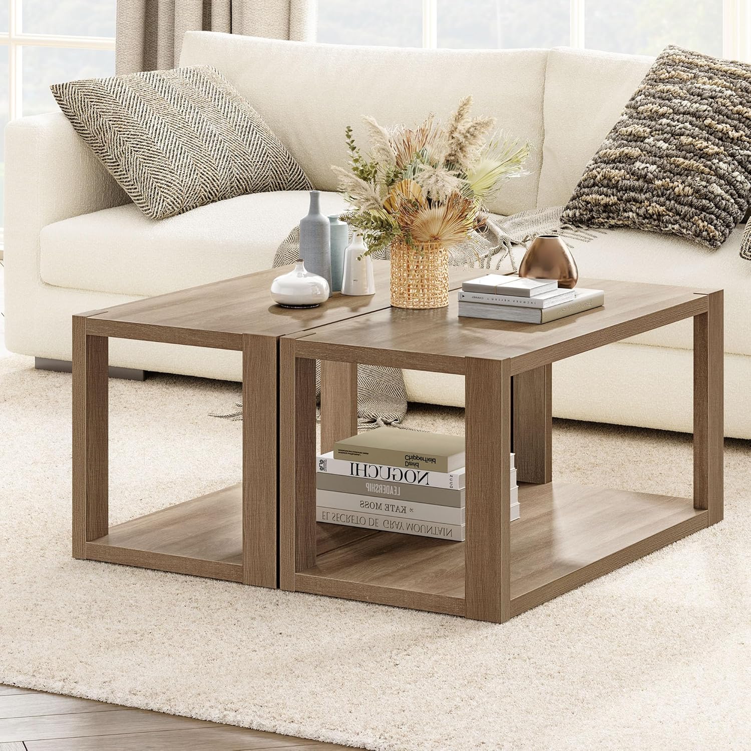 Amazon.com: SICOTAS Farmhouse Wood Nesting Coffee Tables Set of 2 ...
