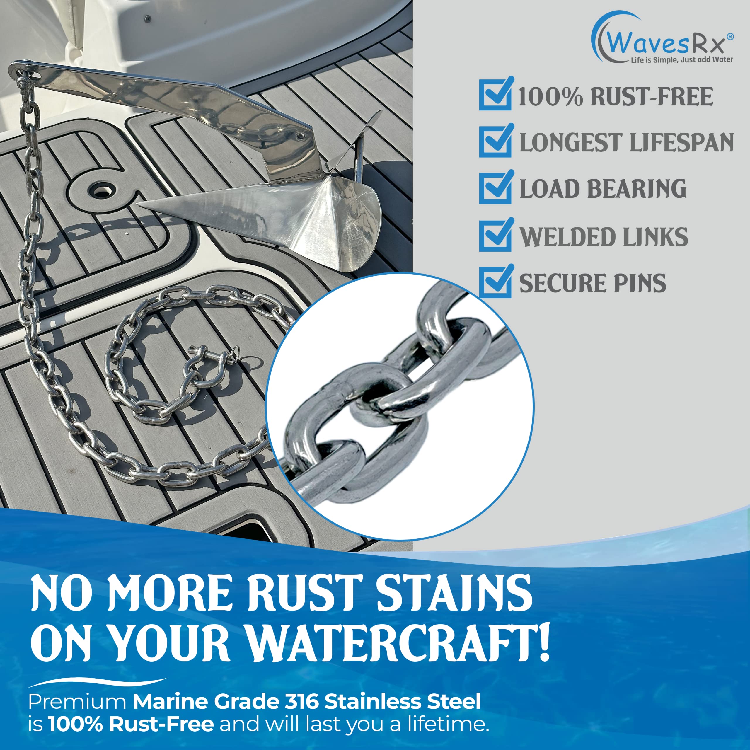 Snapklik.com : WAVESRX Stainless Steel Anchor Chain For Boats, Jet Skis ...