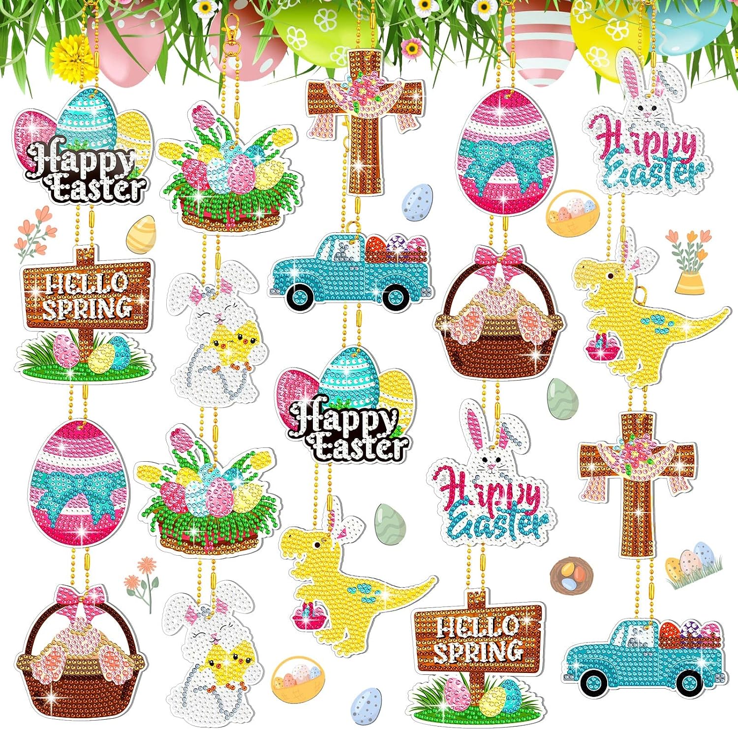 Amazon.com: Skylety 20 Pcs Easter Diamond Art Ornaments Easter Egg ...