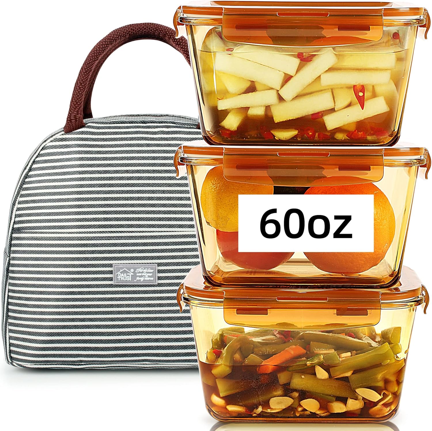 Amazon.com: 7 Cups/ 60oz 3 Pack Glass Meal Prep Containers with Lids ...