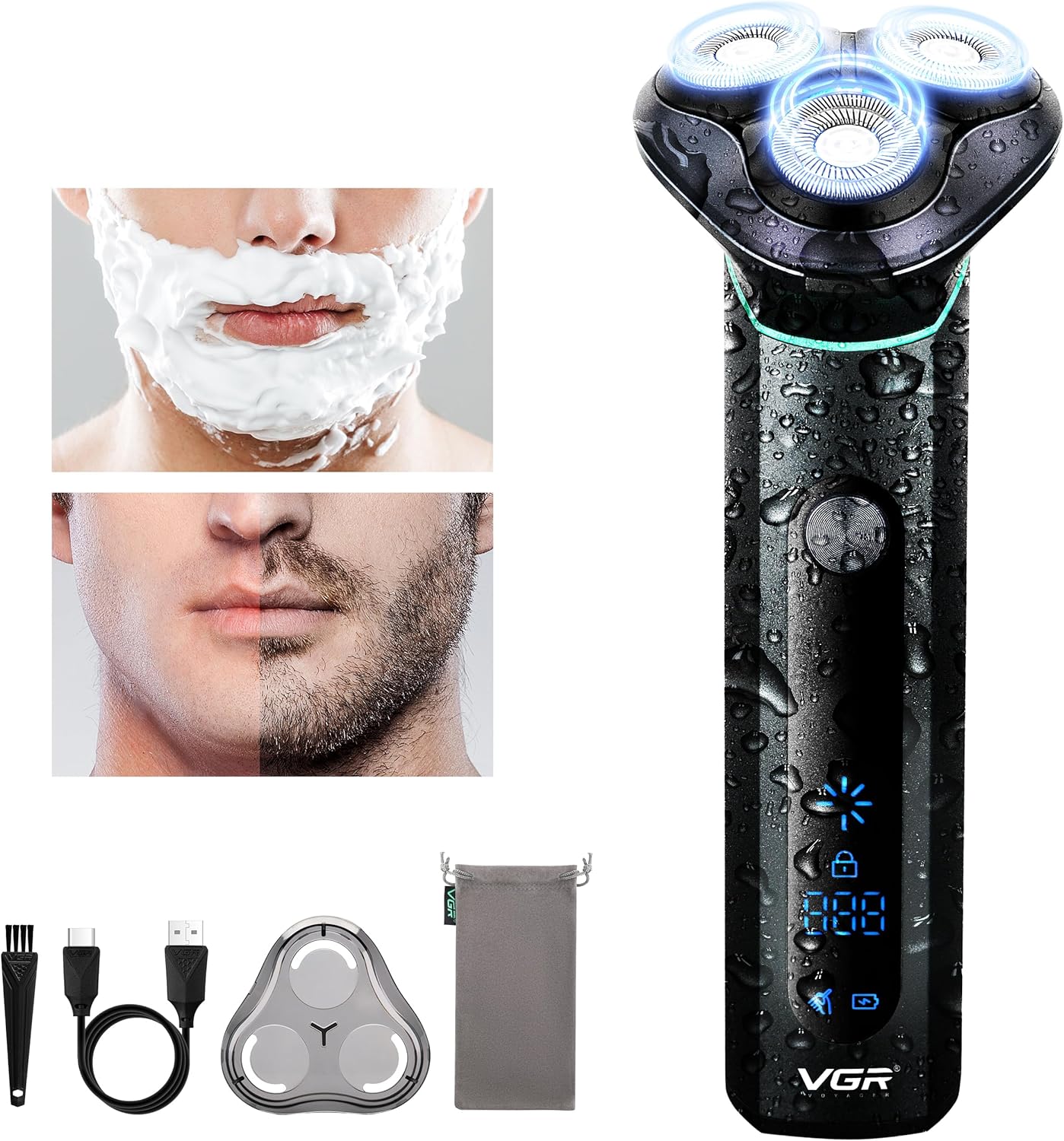 VGR Electric Rotary Shaver Men - IPX7 Waterproof - Cordless ...