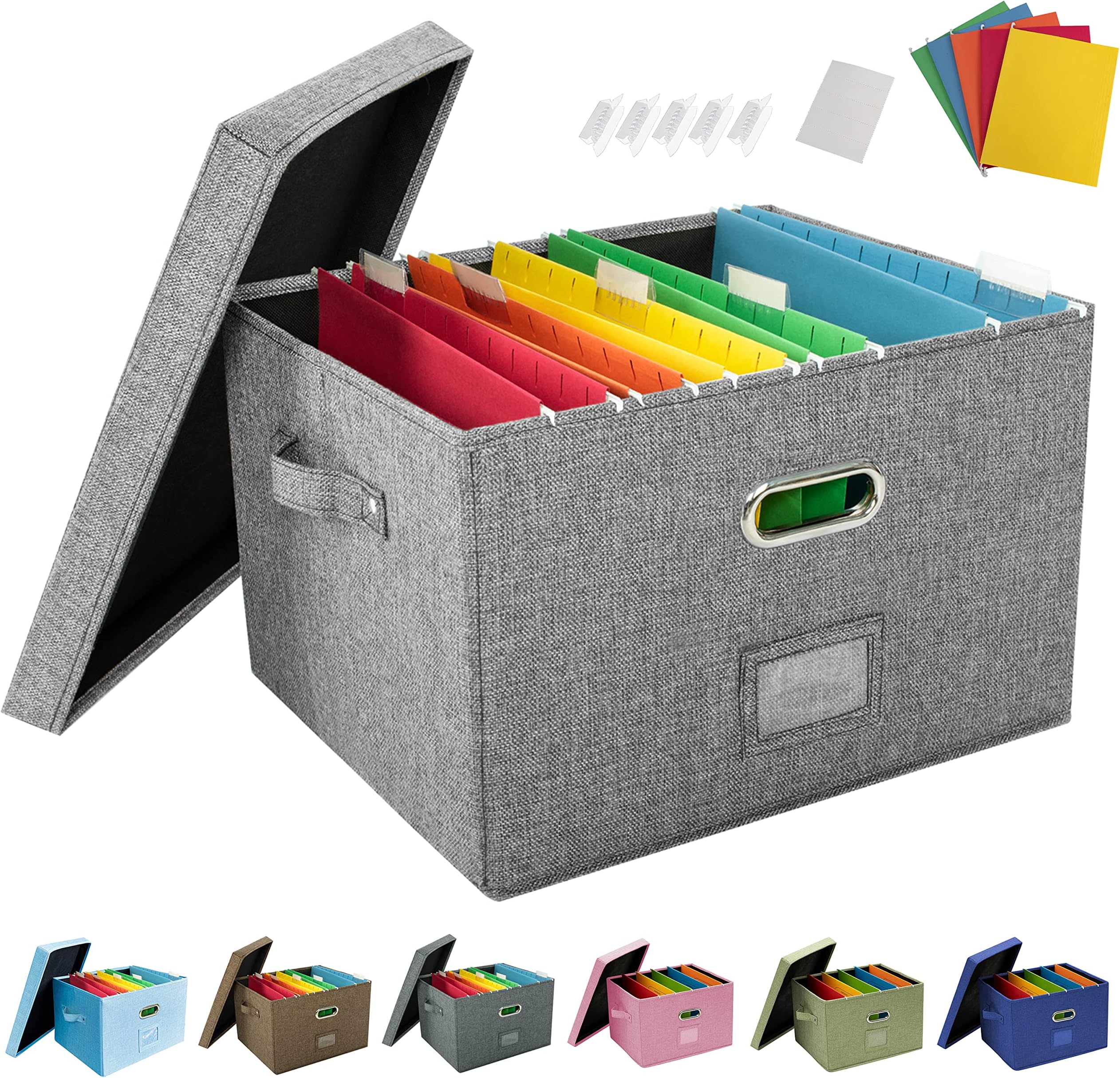 Amazon.com: 2-Pack Linen File Boxes Organizer with Smooth Sliding Rail ...