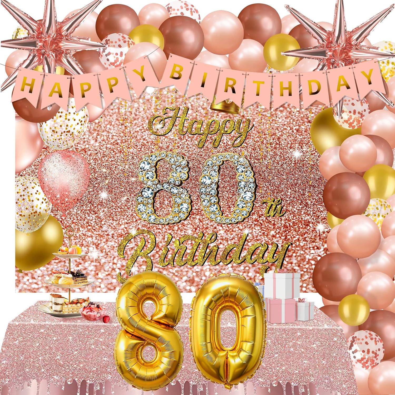 Amazon.com: Rose Gold 80th Birthday Party Decorations, 80th Birthday ...
