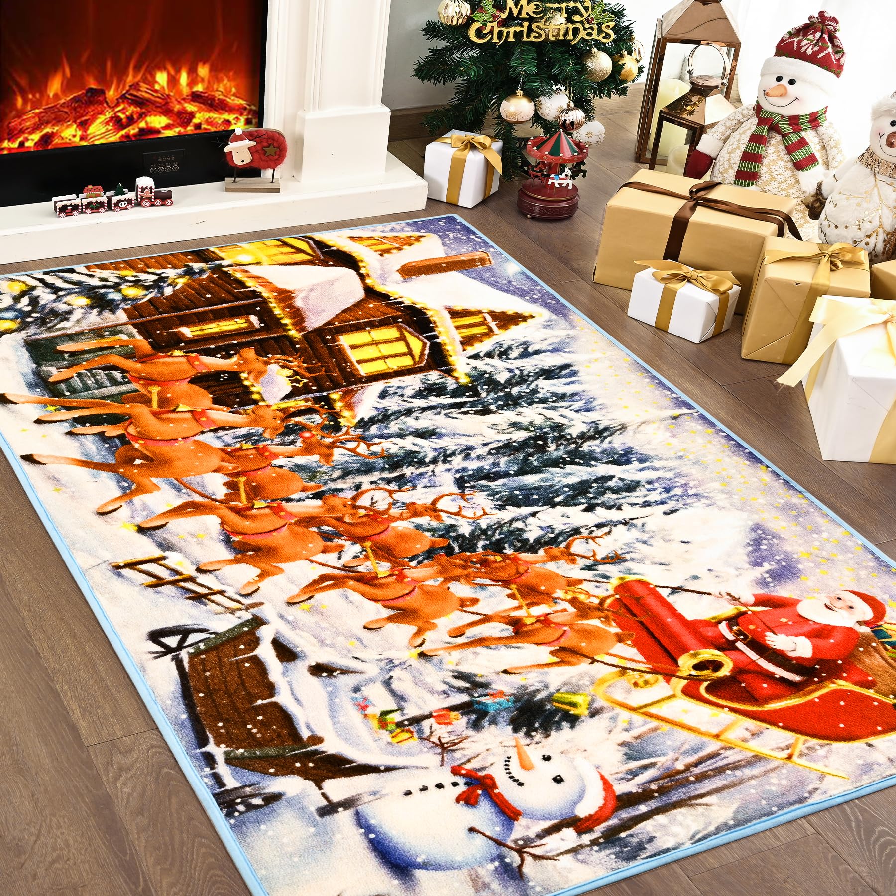 Chicrug Christmas Area Rug for Bedroom, 3X5 TPR Washable Carpet Rug for ...