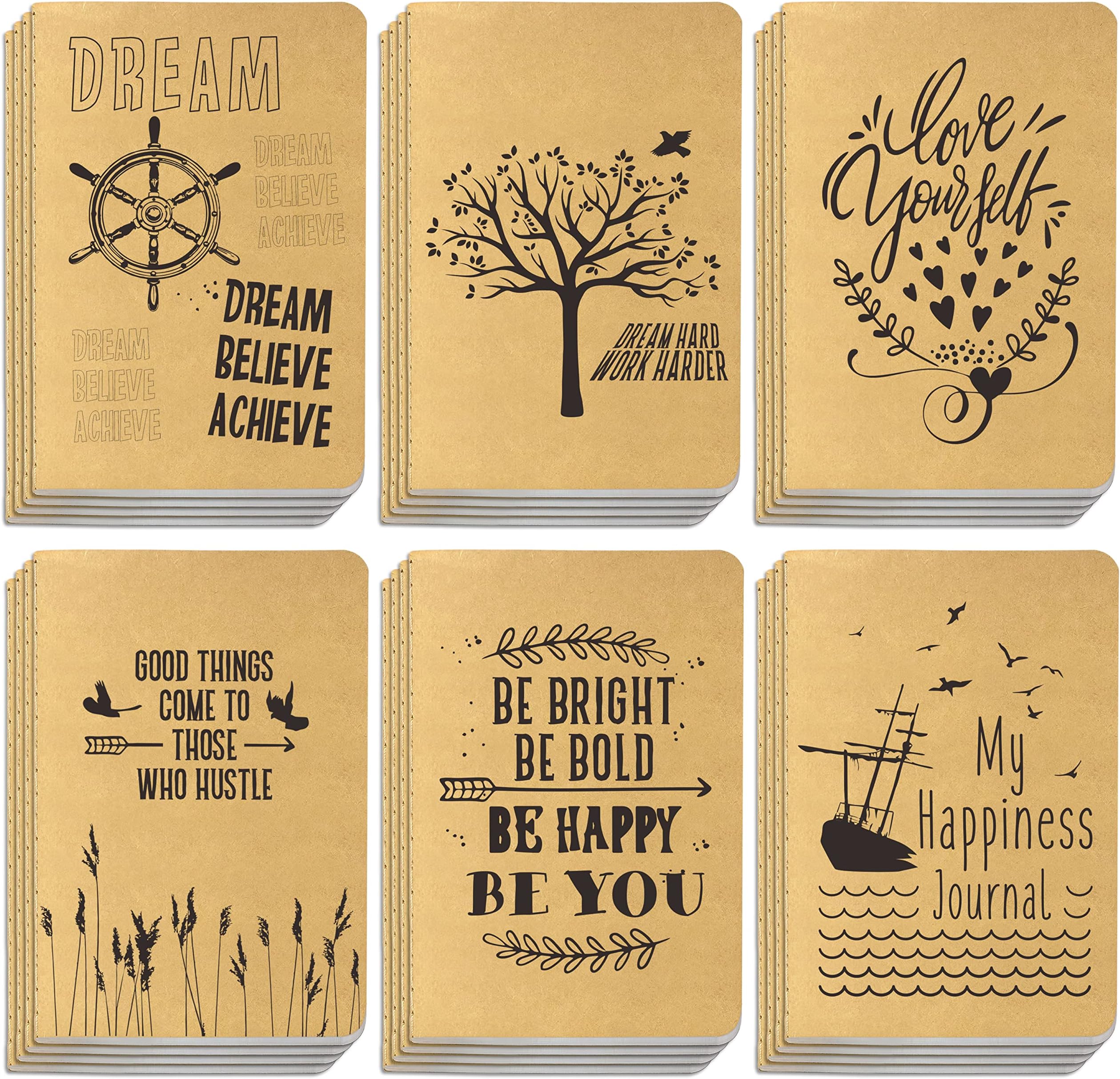 BELLE VOUS 12 Pack A6 Brown Kraft Notebook - Journal Notepads 6 Designs ...