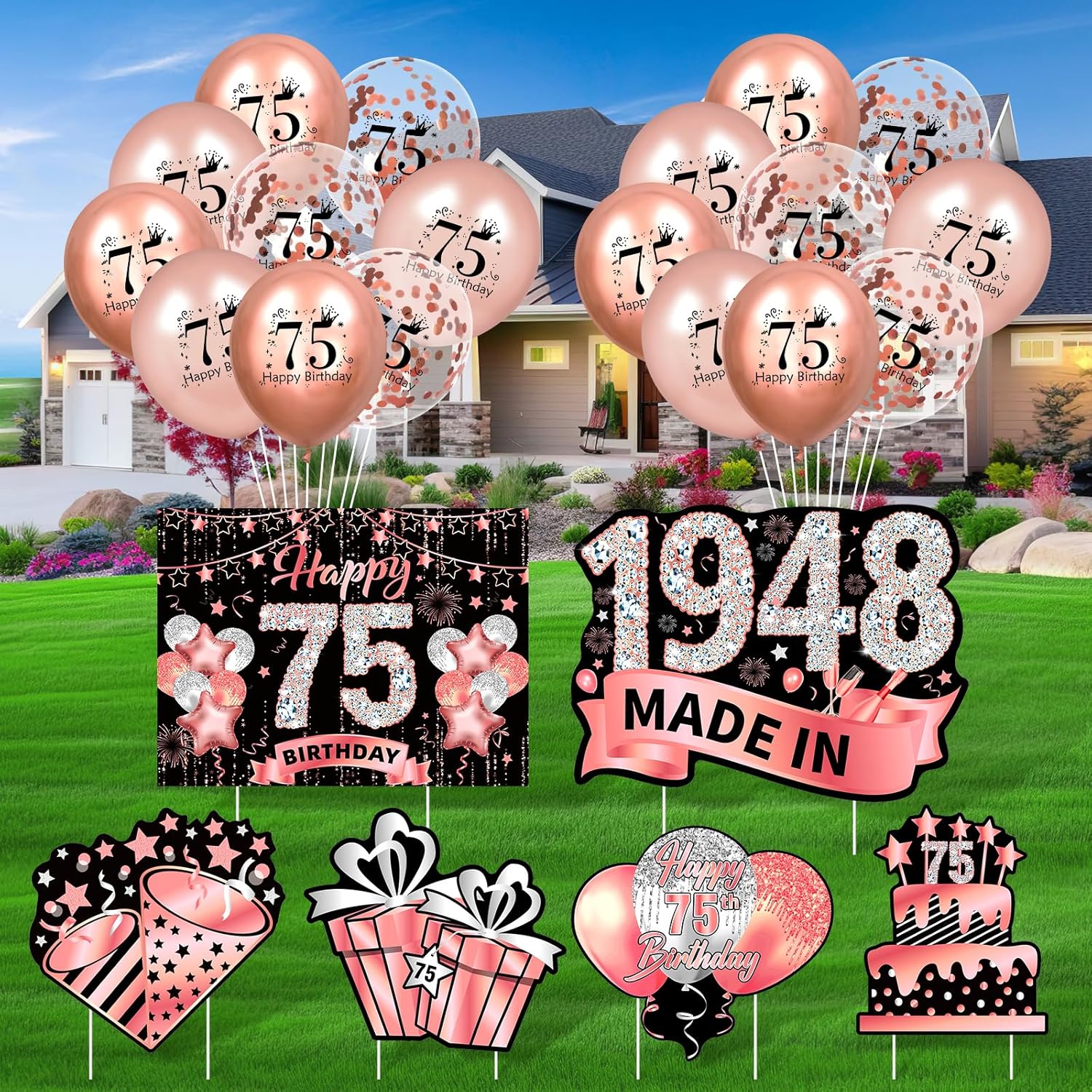 Amazon.com: Rose Gold 75th Birthday Decorations for Women 6Pcs 75th ...