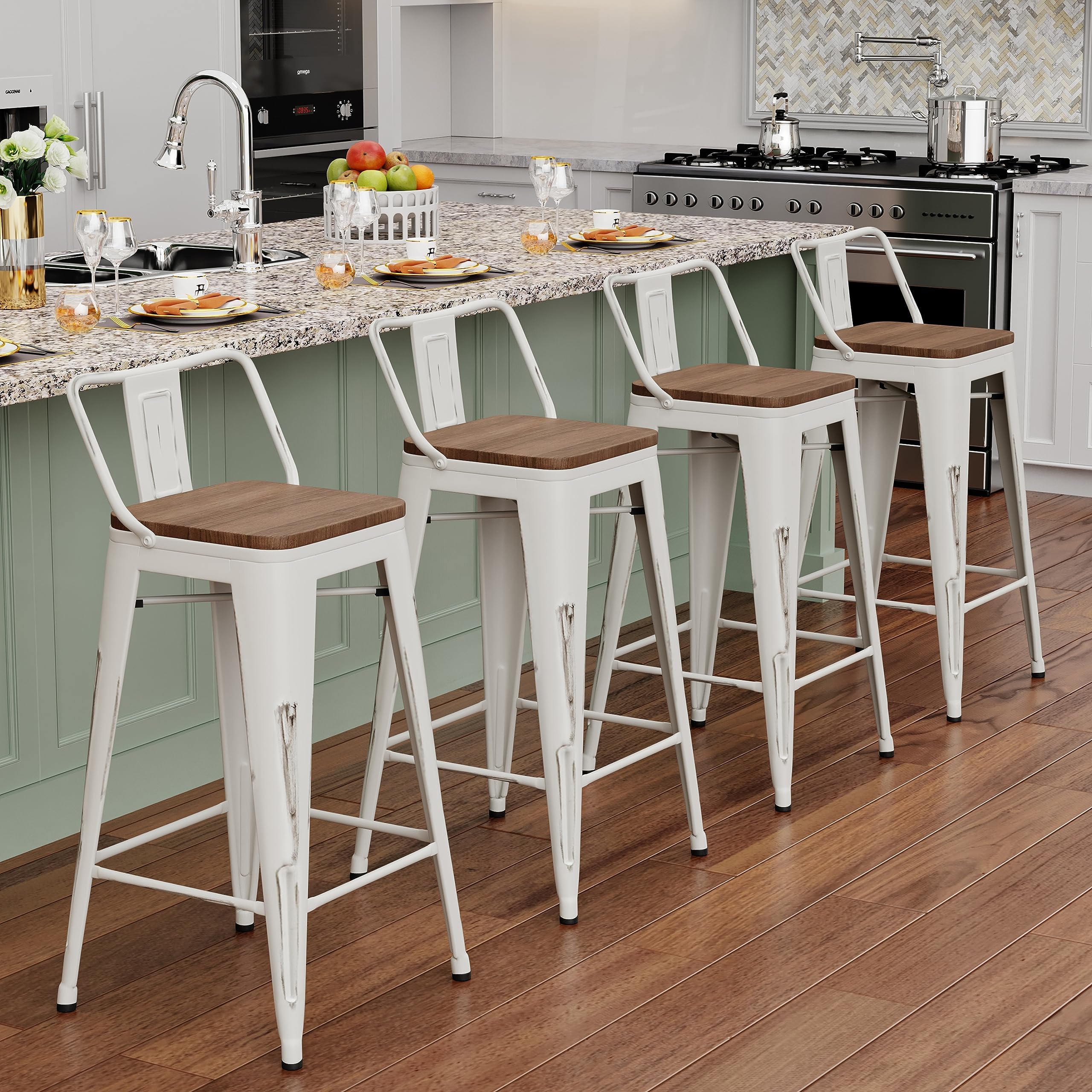Amazon.com: POINTANT Modern Bar Stools Set of 4, 26'' White Metal ...