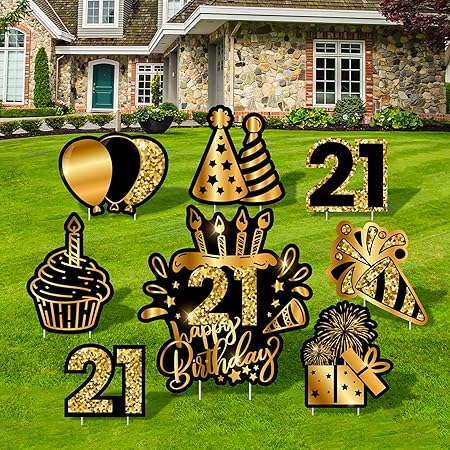 Amazon.com : 2pcs Black Gold 21st Birthday Decorations Men And Women ...