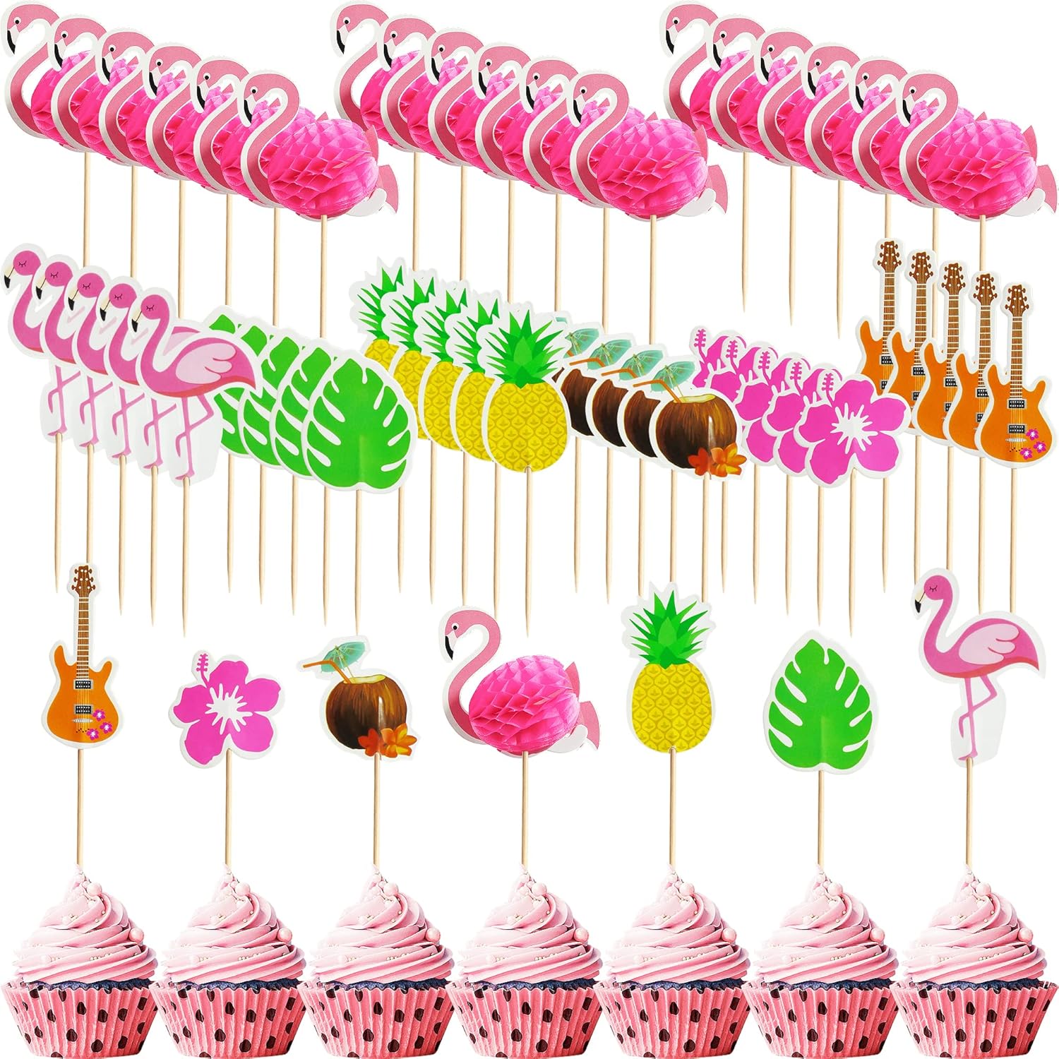 170 Pieces Luau Cupcake Toppers with 7 Styles Tropical Cupcake Toppers ...