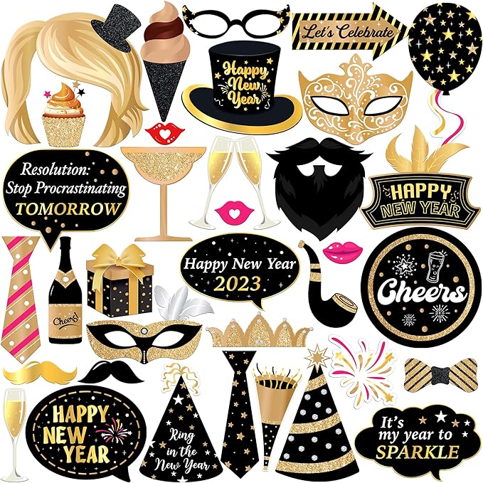 Amazon.com: New Years Eve Photo Booth Props 2023 - Pack of 35 | New ...