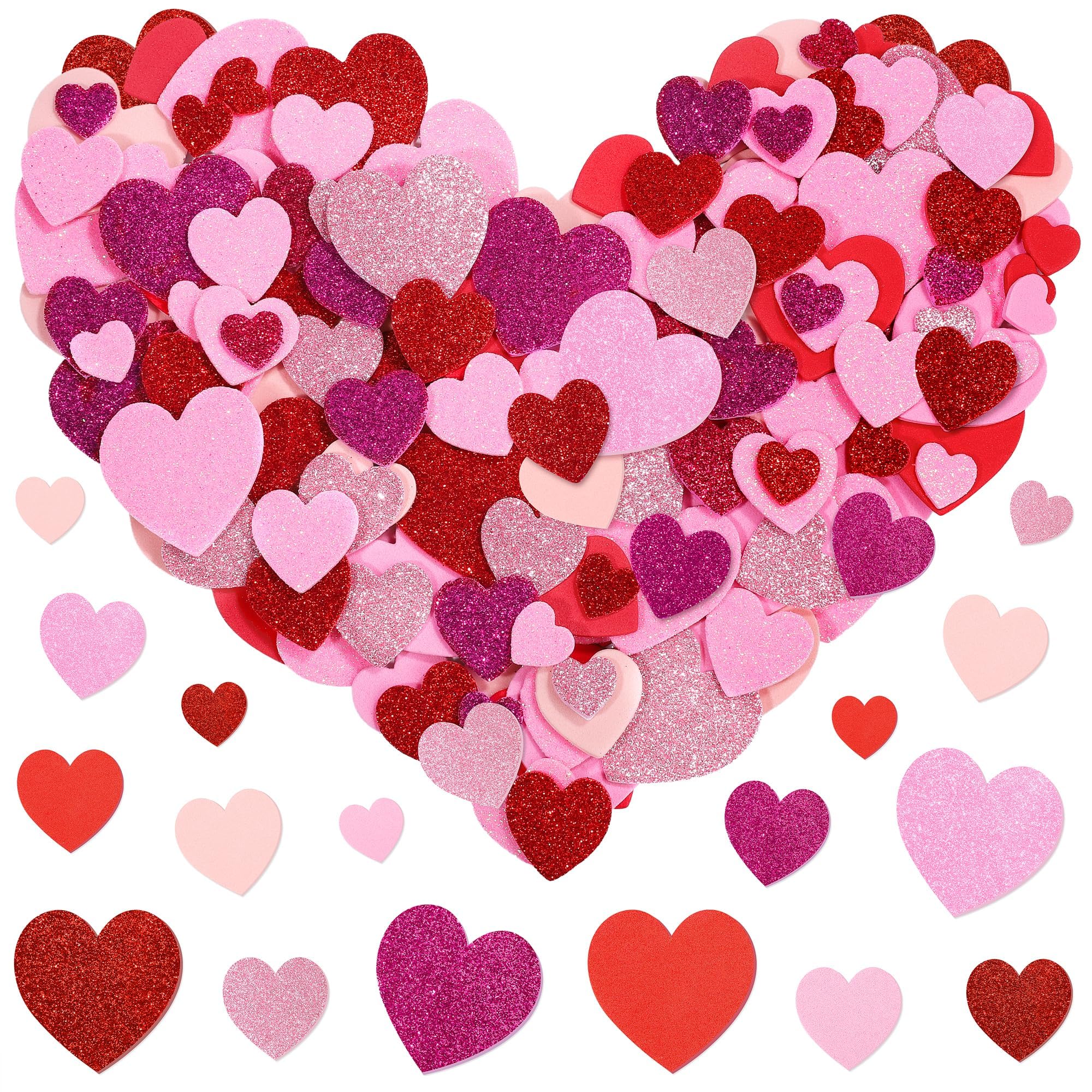 Snapklik.com : 600 Pieces Valentine Foam Heart Stickers Pink Red Self ...