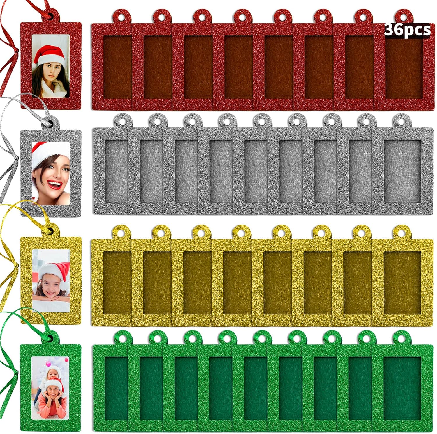 Amazon.com: Reofrey Mini Christmas Felt Glitter Hanging Photo Frames ...