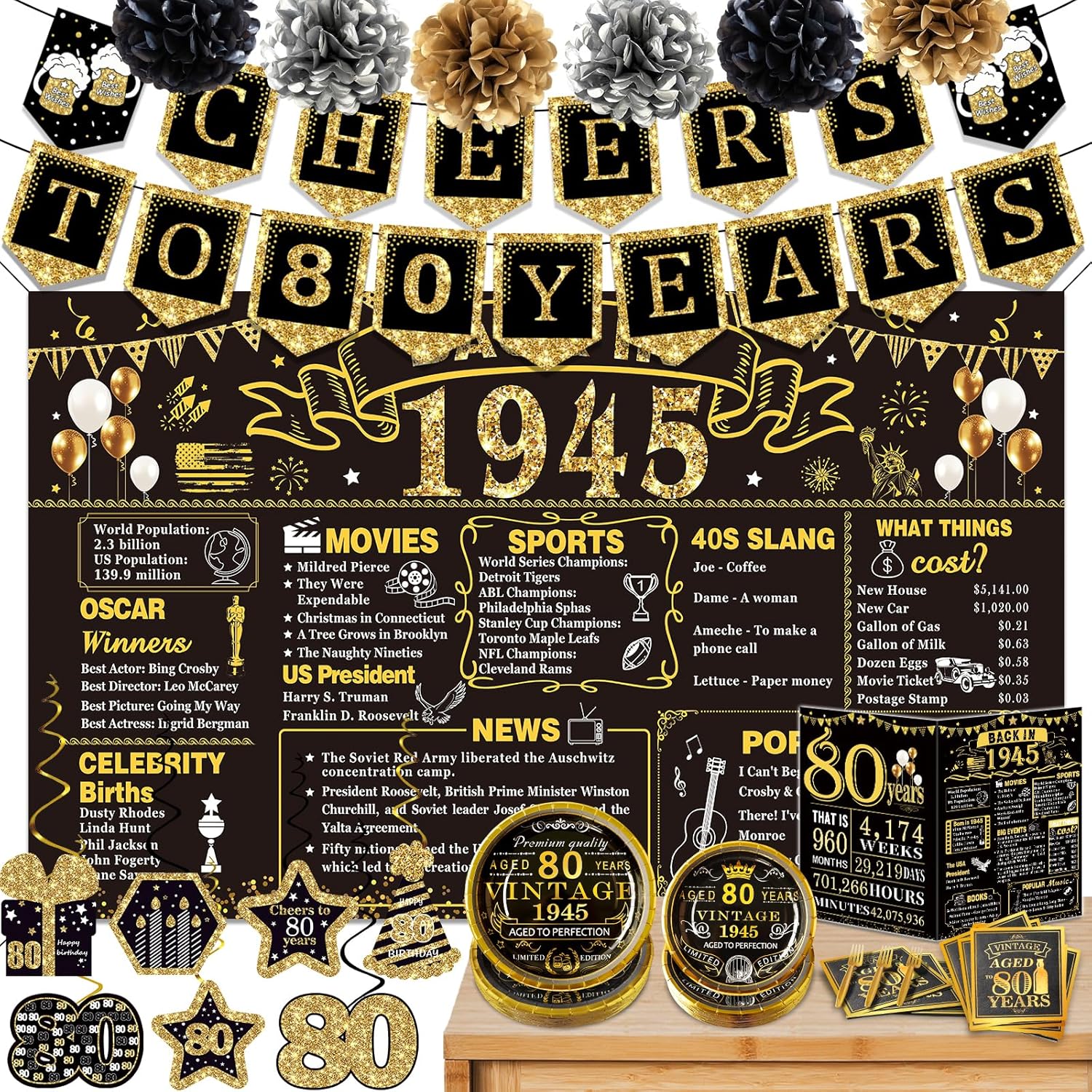 Amazon.com: 80th Birthday Decorations for Men Women, 106 PCS Back in ...