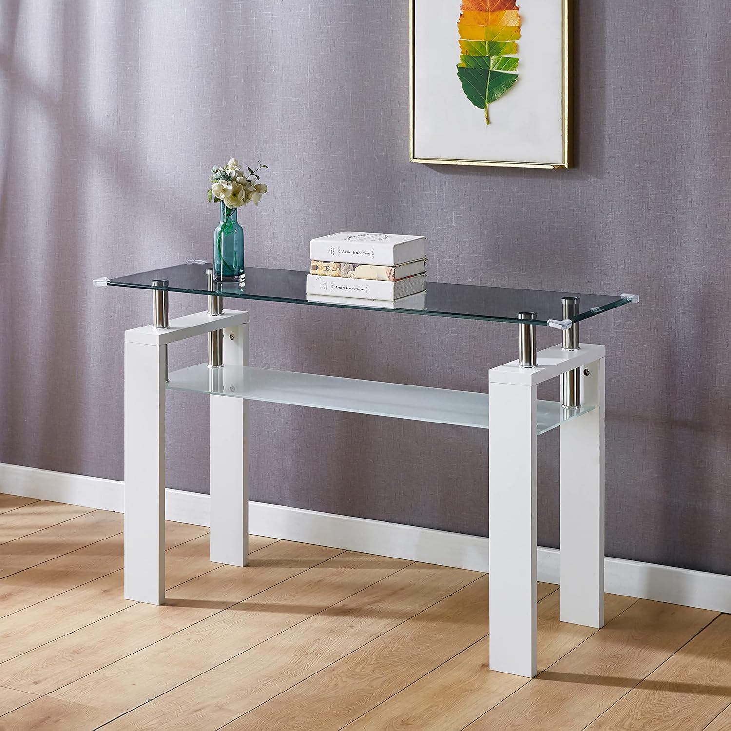 Amazon.com: Modern Glass Console Table Narrow Accent Sofa Table with ...