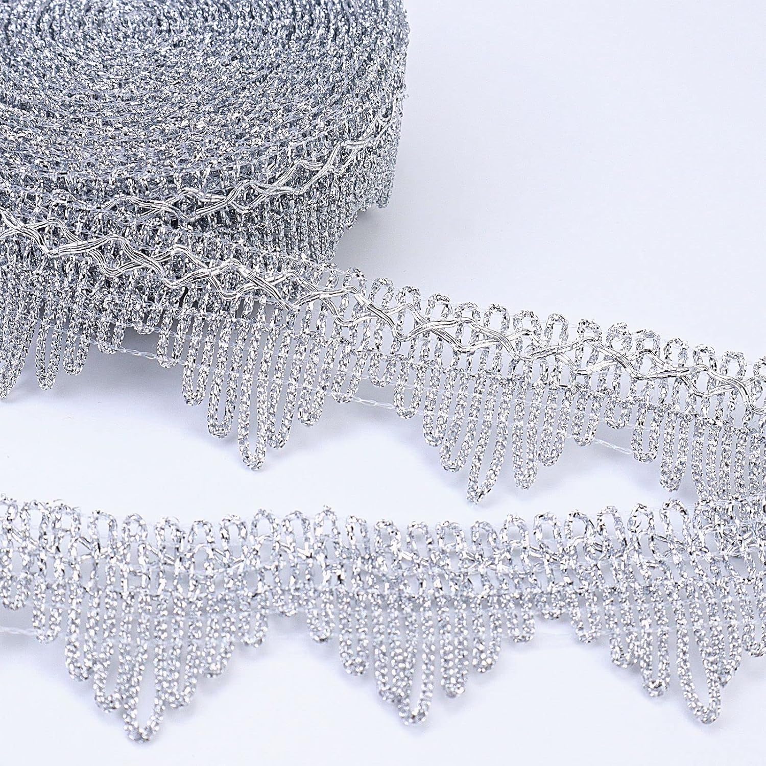 Amazon.com: SEWDIYTR Silver Metallic Gimp Braid Fringe Lace Trim ...