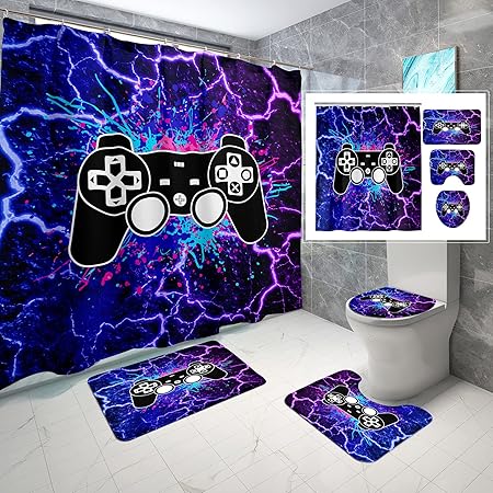 Amazon.com: 4Pcs Boys Shower Curtain Set for Bathroom Gaming Decor ...