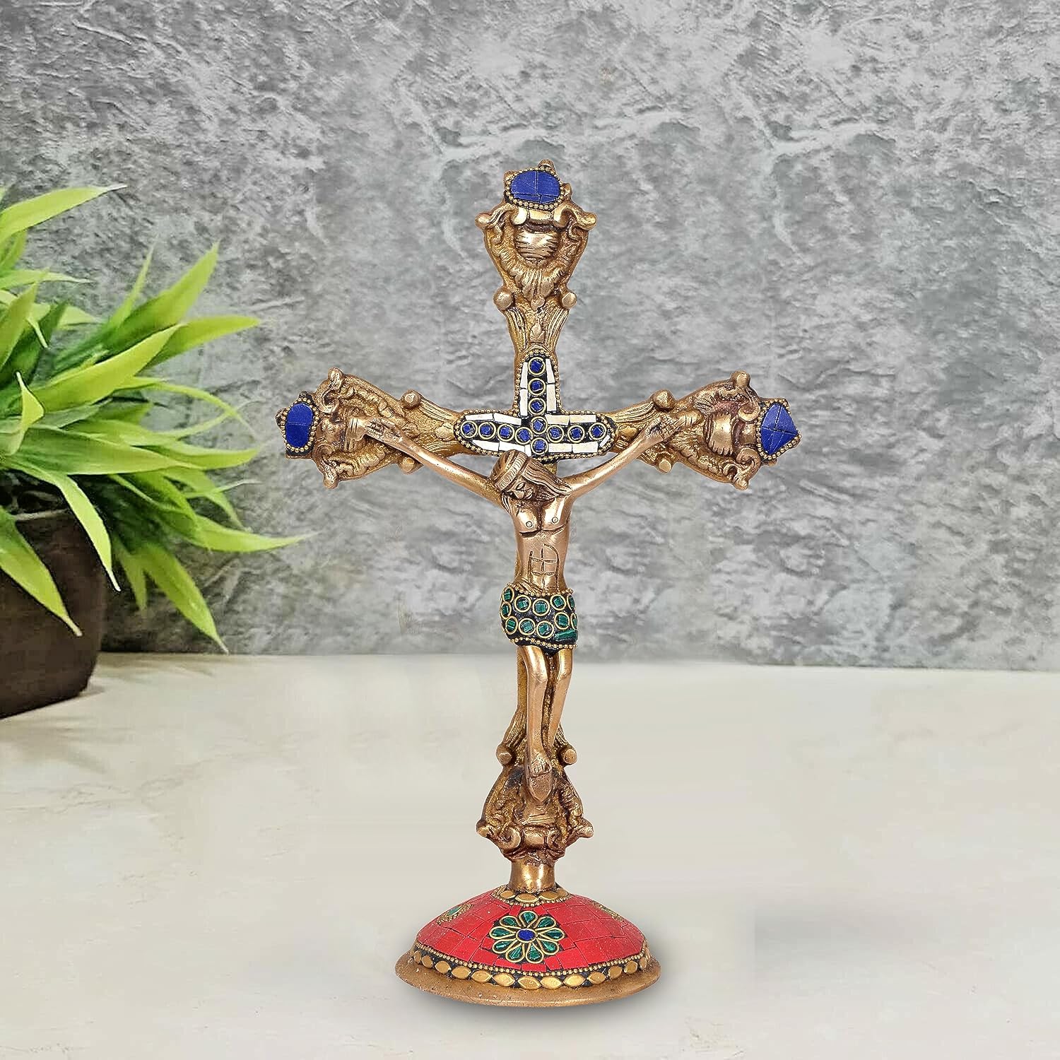 Buy AONA Brass Jesus Cross Statue Idol for Home Decor Showpiece for ...