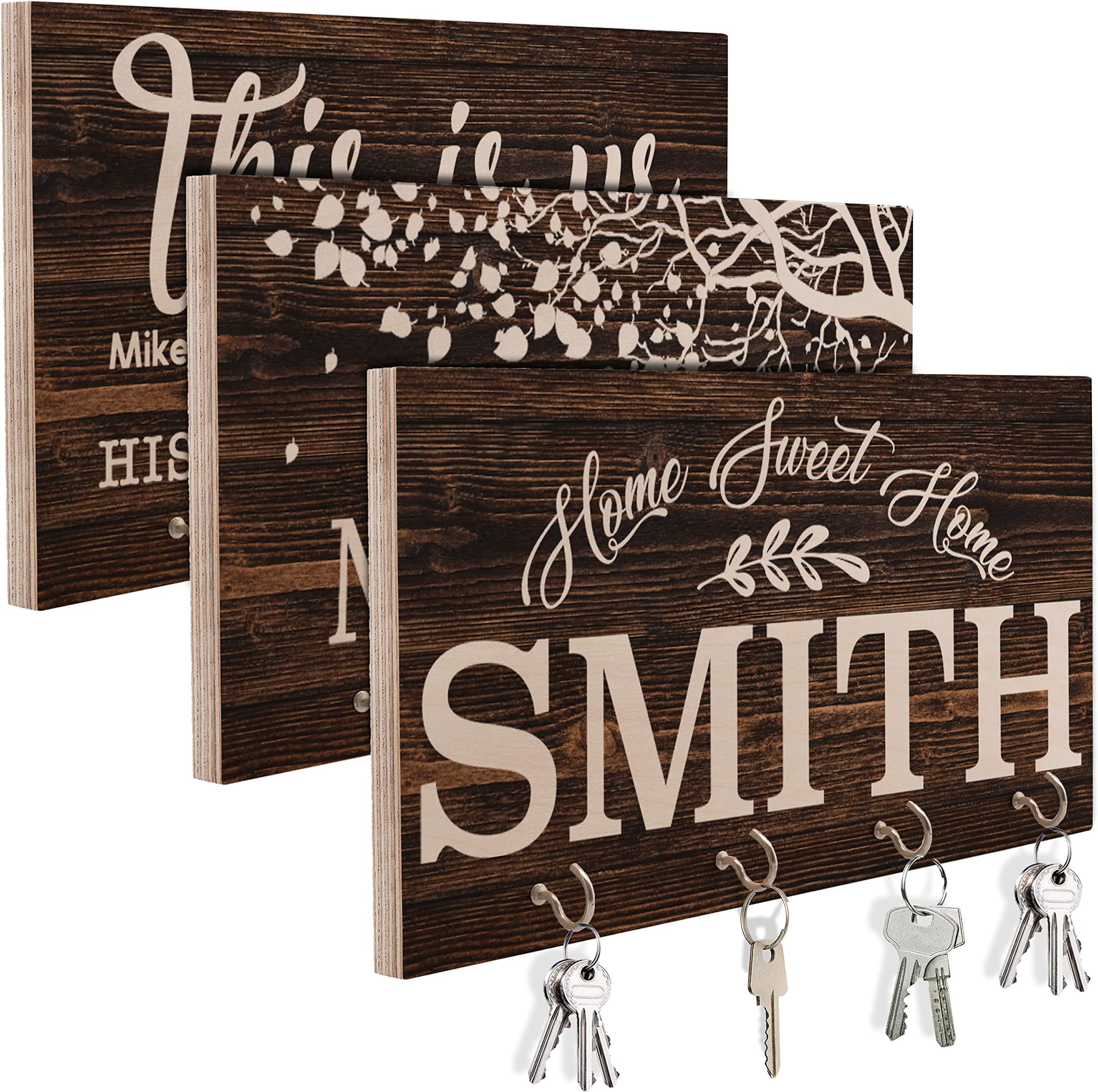 Amazon.com: Personalized Key Hook for Wall - Cuztomized Wooden Key ...