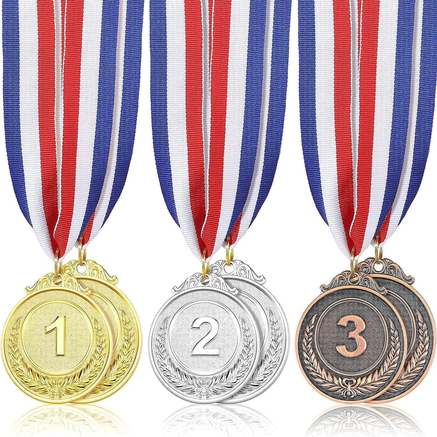 6 Pieces Metal Gold Silver Bronze Medals Award Medals Olympic Style Winner Medals for Children's ...