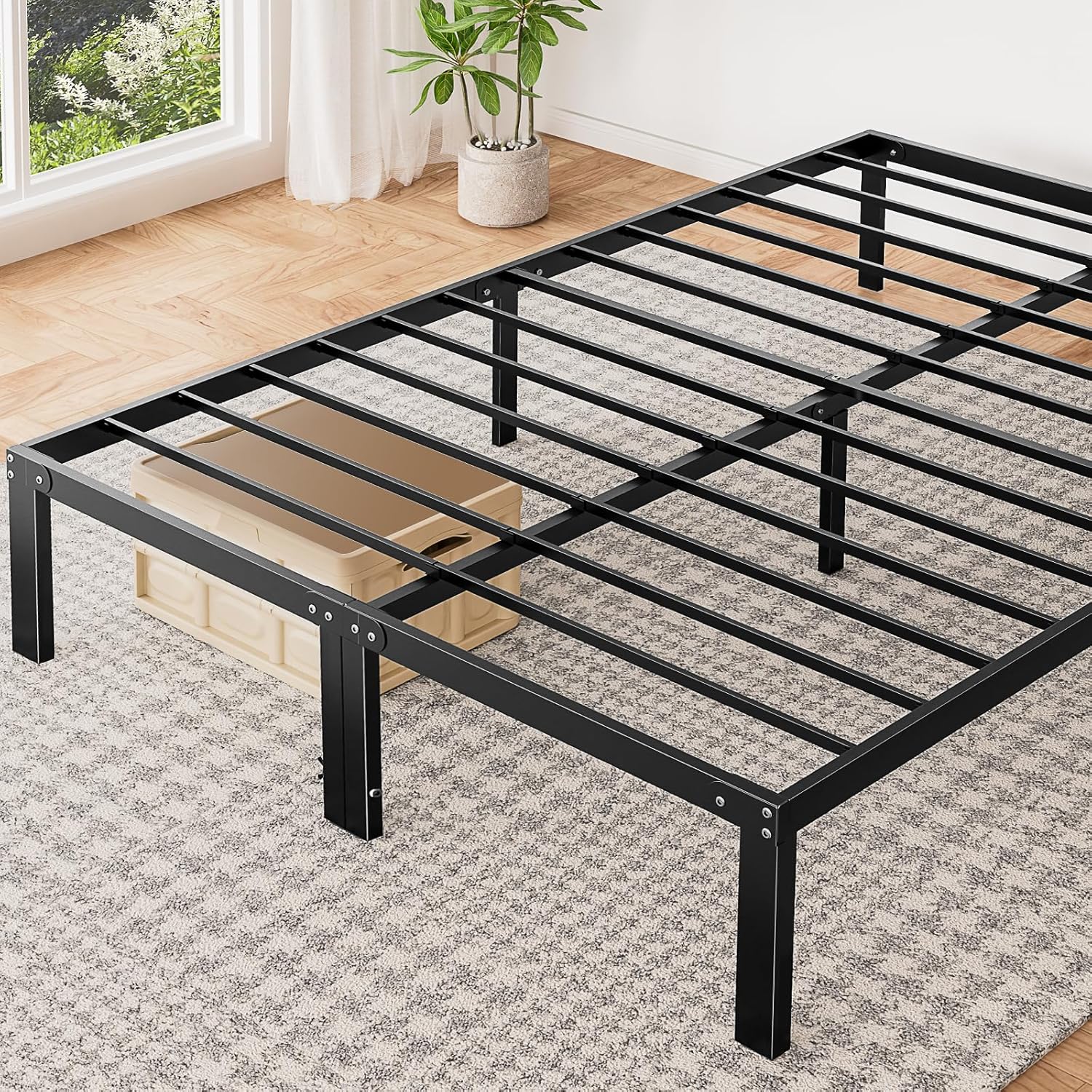King Size Metal Platform Bed Frame - 14 Inch, Under Bed Storage Space ...