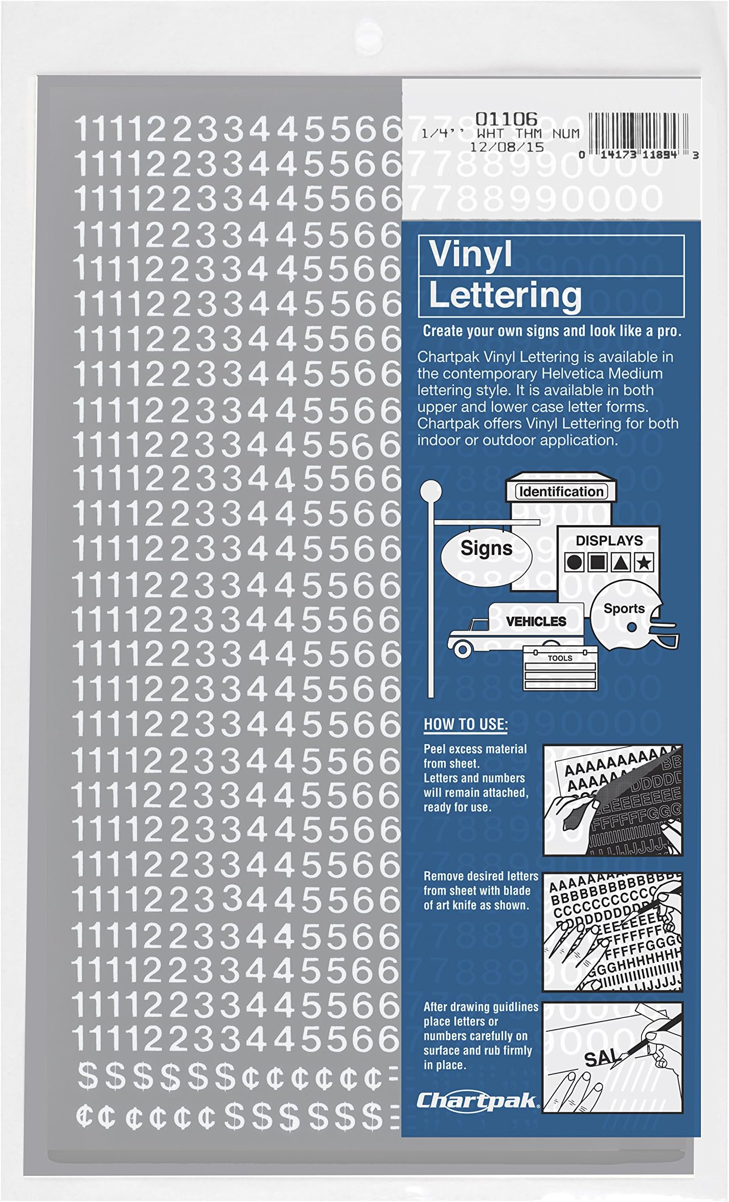 Amazon.com: CHARTPAK Self-Adhesive Vinyl Numbers, 1/4 Inch High, White ...