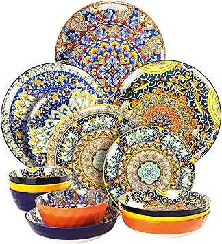 Amazon.com | LIUYWYHCF Mandala Dinnerware Sets, Plates and Bowls Set ...