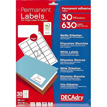 APLI Decadry Pack of 630 Multi-Purpose Labels 63.5 x 38.1 MM White ...