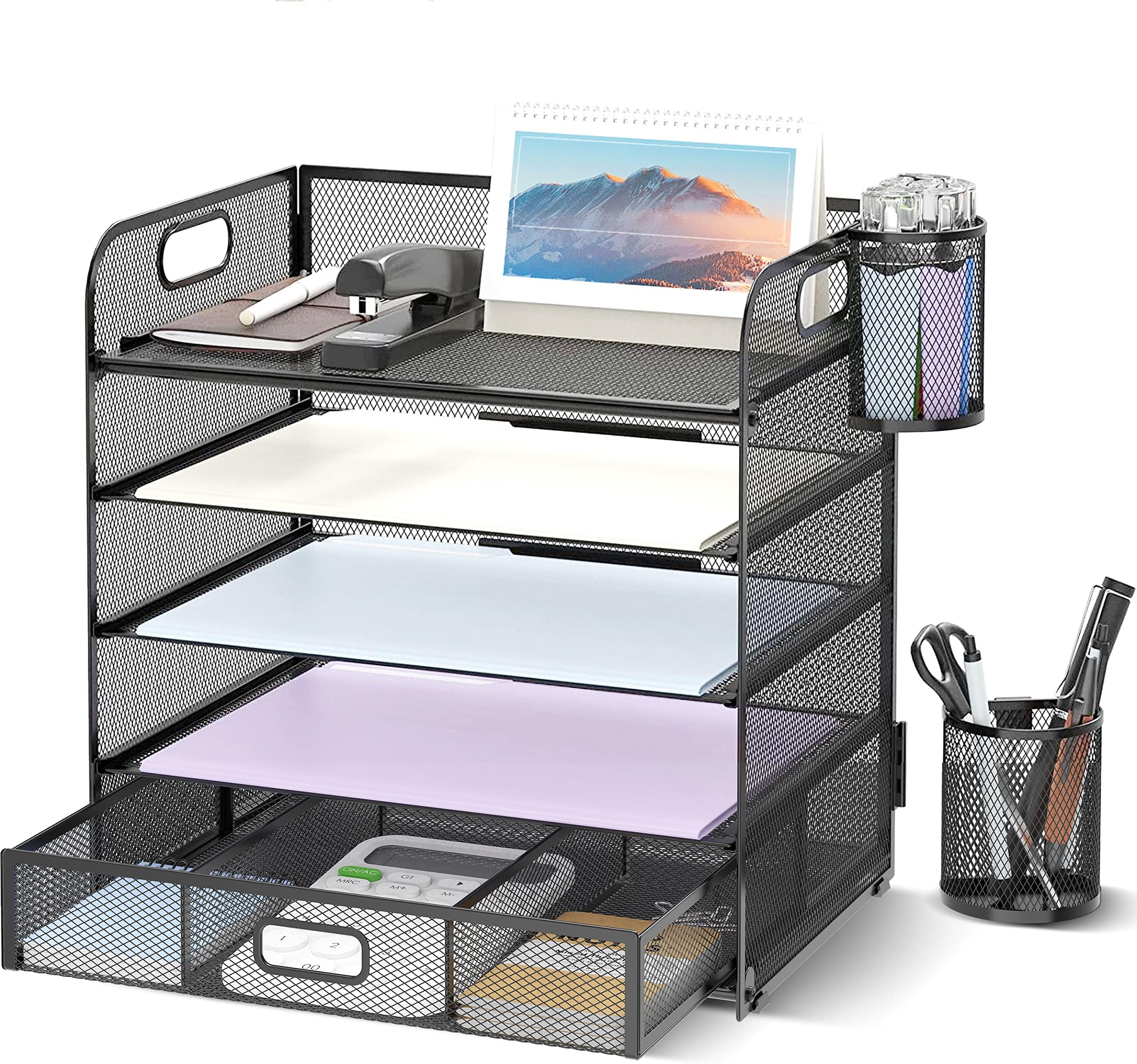 Amazon.com : SUPEASY Bundle 5 Trays Paper Organizer with Handle & Mesh ...