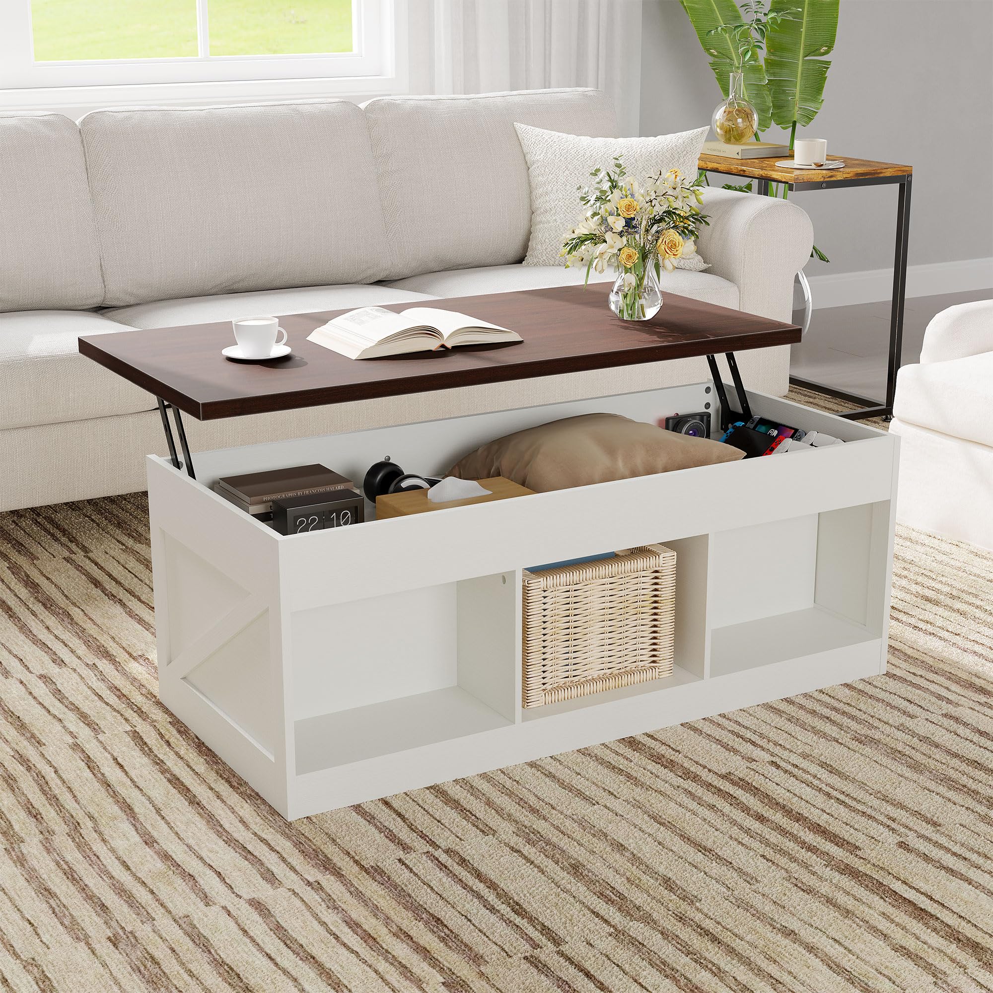 Snapklik.com : GarveeHome Farmhouse Lift Top Coffee Table - 2-in-1 ...