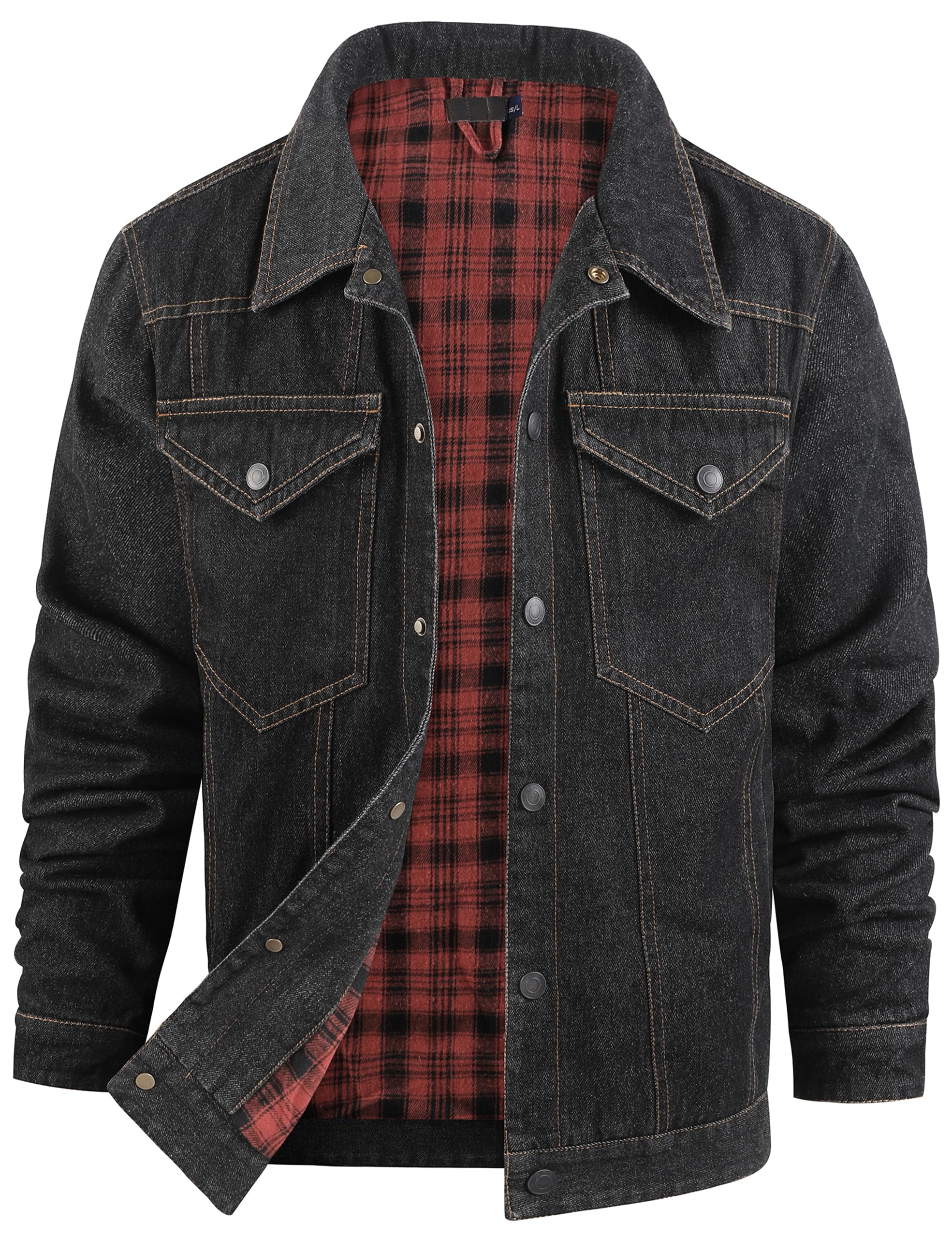 Rousytn Men's Flannel Lined Denim Jackets Cowboy Cut Western Vintage ...