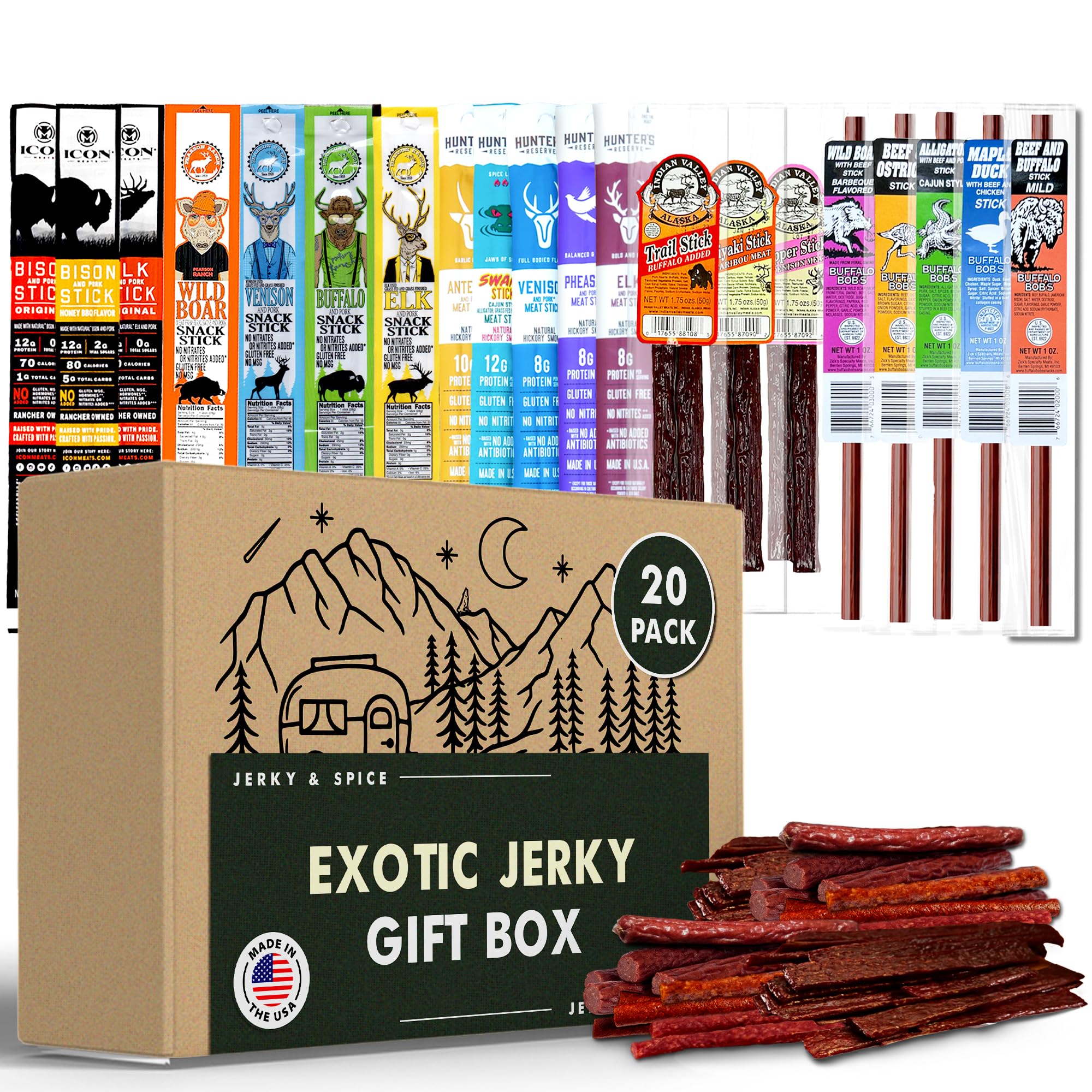 Amazon.com: Exotic Jerky Beef Stick Gift Box (20 Pack), Beef Jerky ...