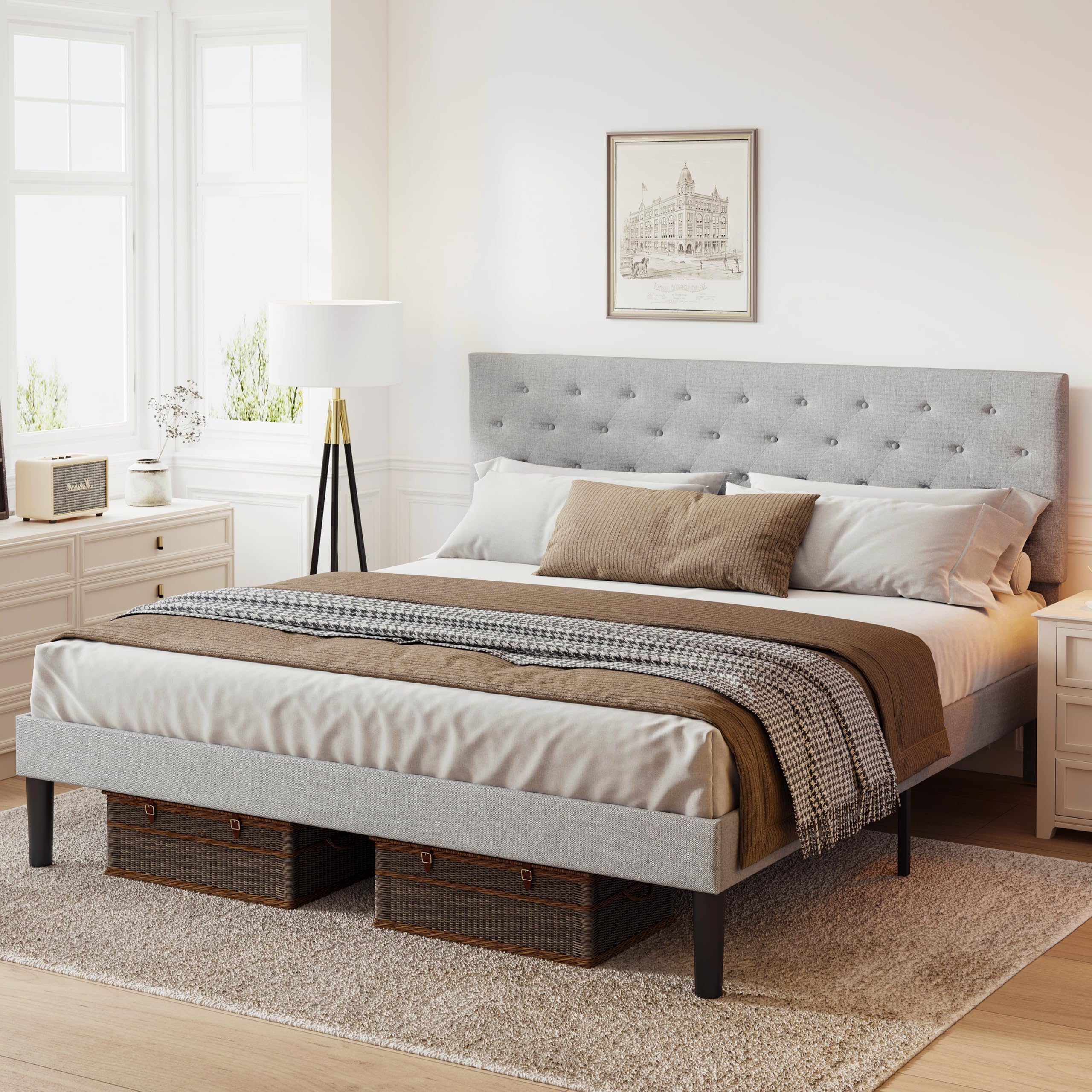 Amazon.com: UBGOOGG Full Size Bed Frame,with Adjustable Border ...