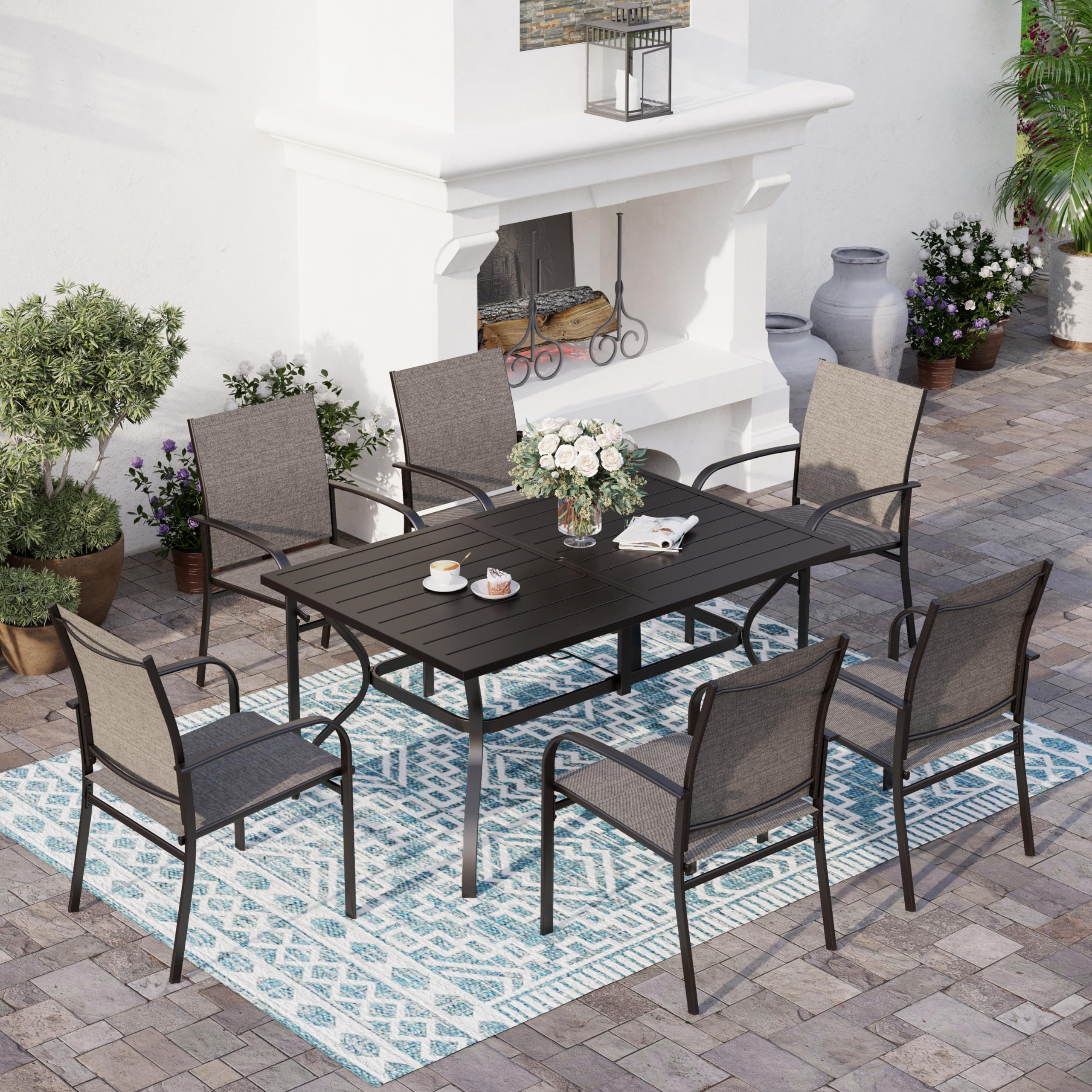 Amazon.com: VICLLAX 7 Pieces Patio Dining Table and Chairs Set for 6 ...