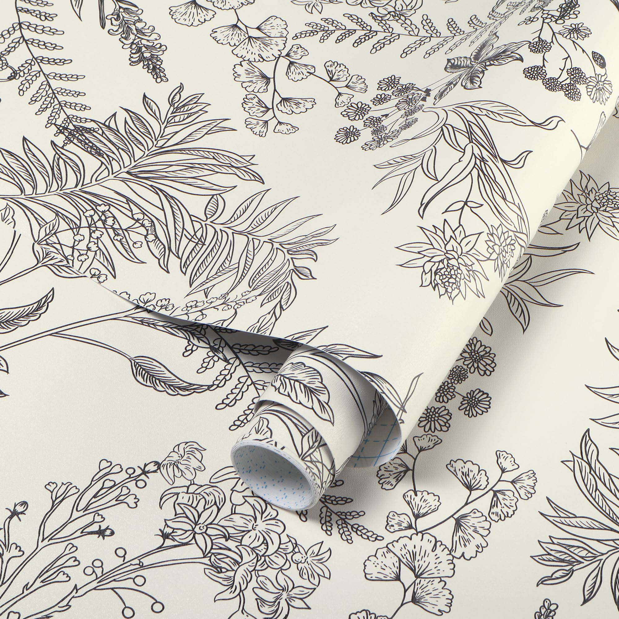 EeeComing Floral Peel and Stick Wallpaper Black and Cream White Floral ...