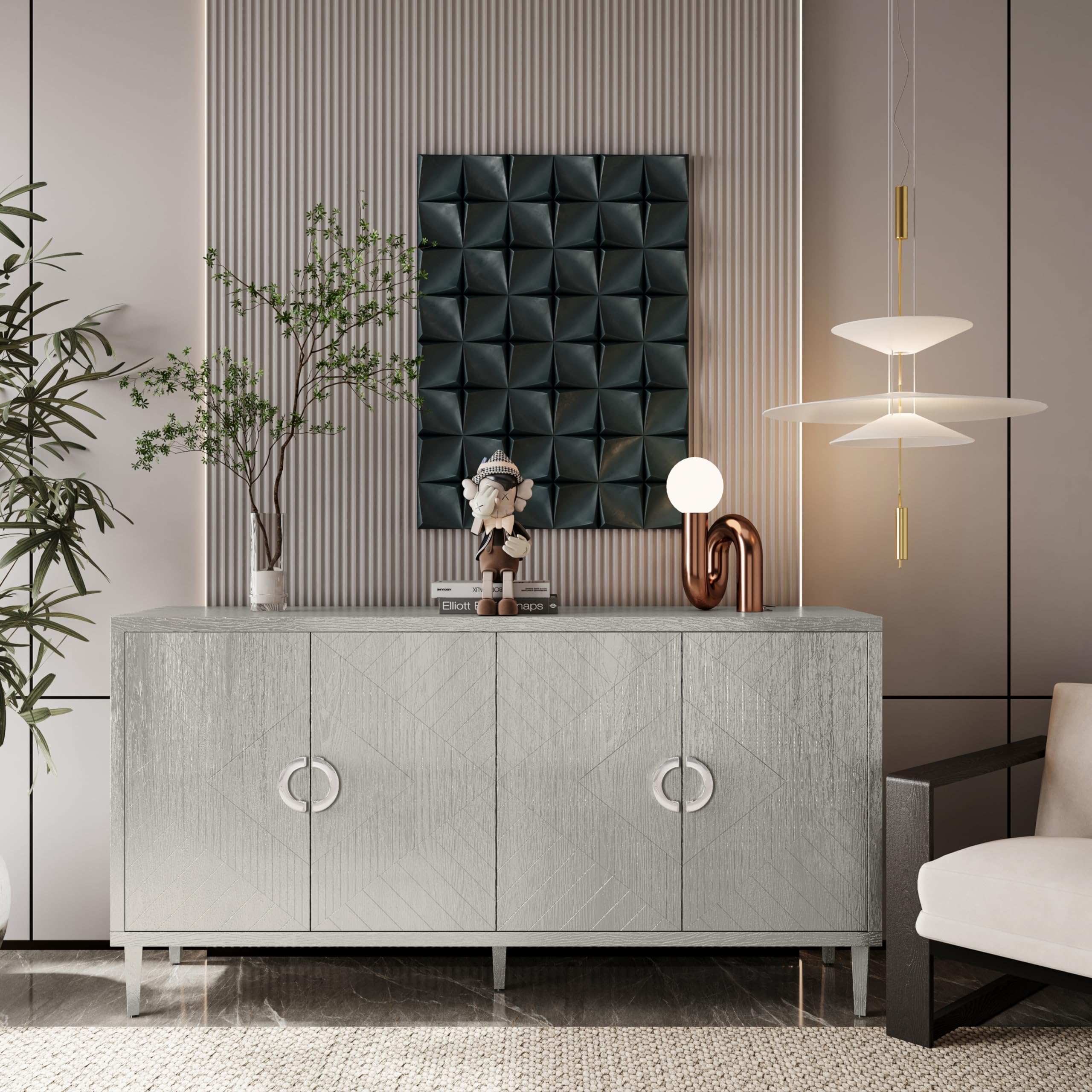 Gray Sideboard Buffet Giza 3D Modern 63" Grey Buffet Credenza