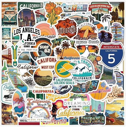 Amazon.com: Aesthetic California Stickers Pack, 60pcs California Theme ...