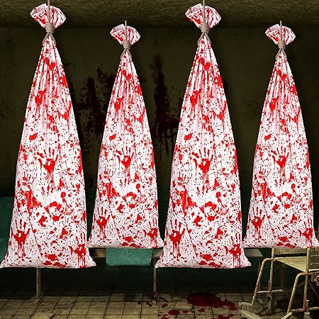 Amazon.com: 4 Pieces Halloween Scary Bloody Bag Fake Body Bag Halloween ...