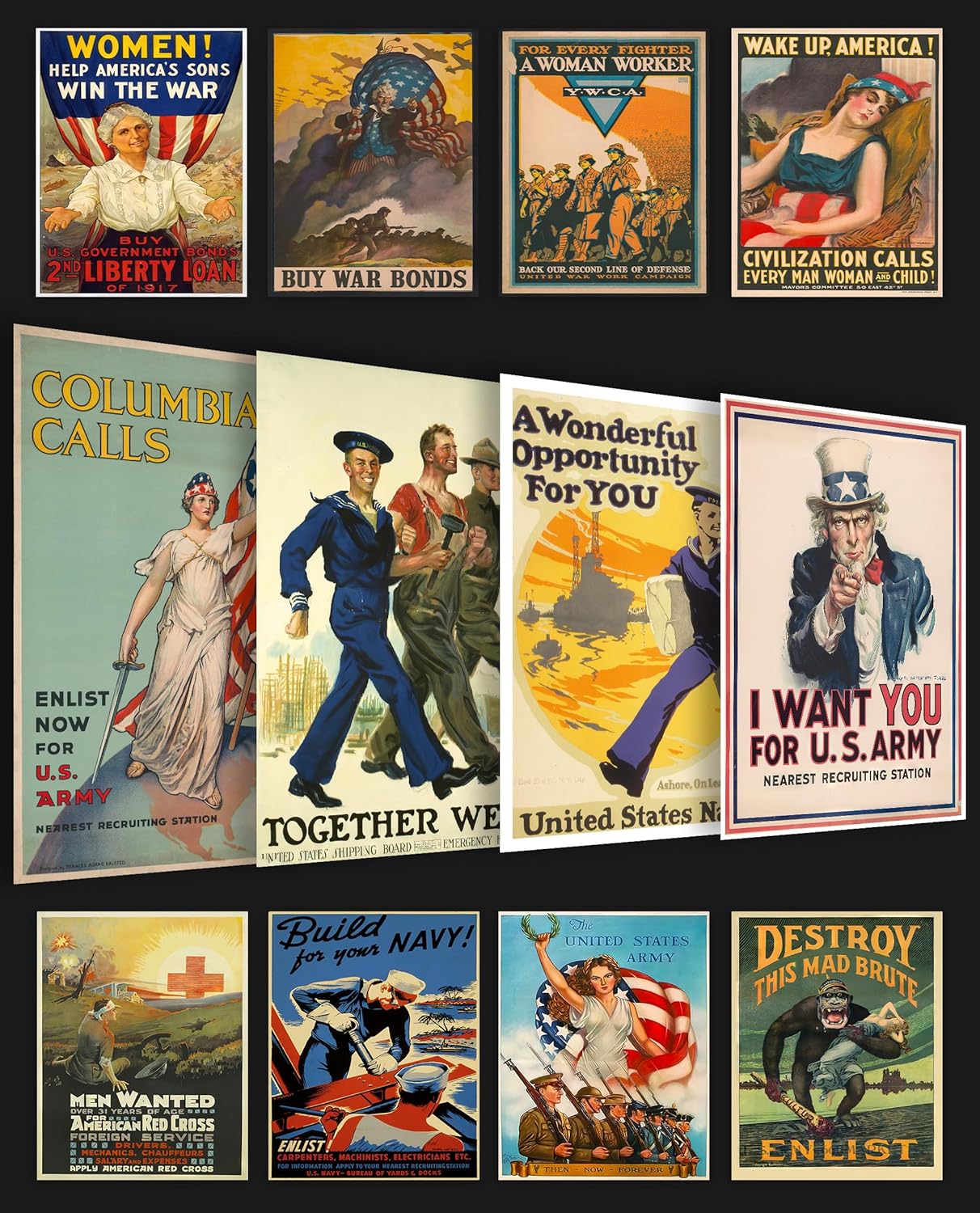 Amazon.com: Wallbuddy Premium Set of 12 WW1 Poster War Military History ...