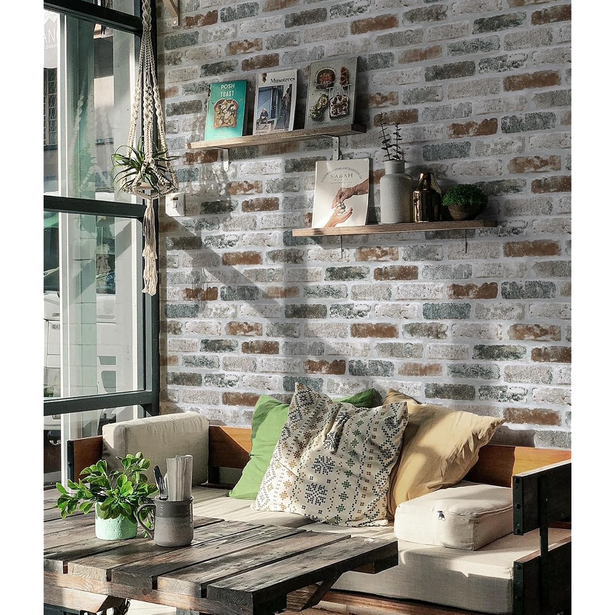 $12/mo - Finance Guvana 17.3"×787" Brick Peel and Stick Wallpaper Red ...