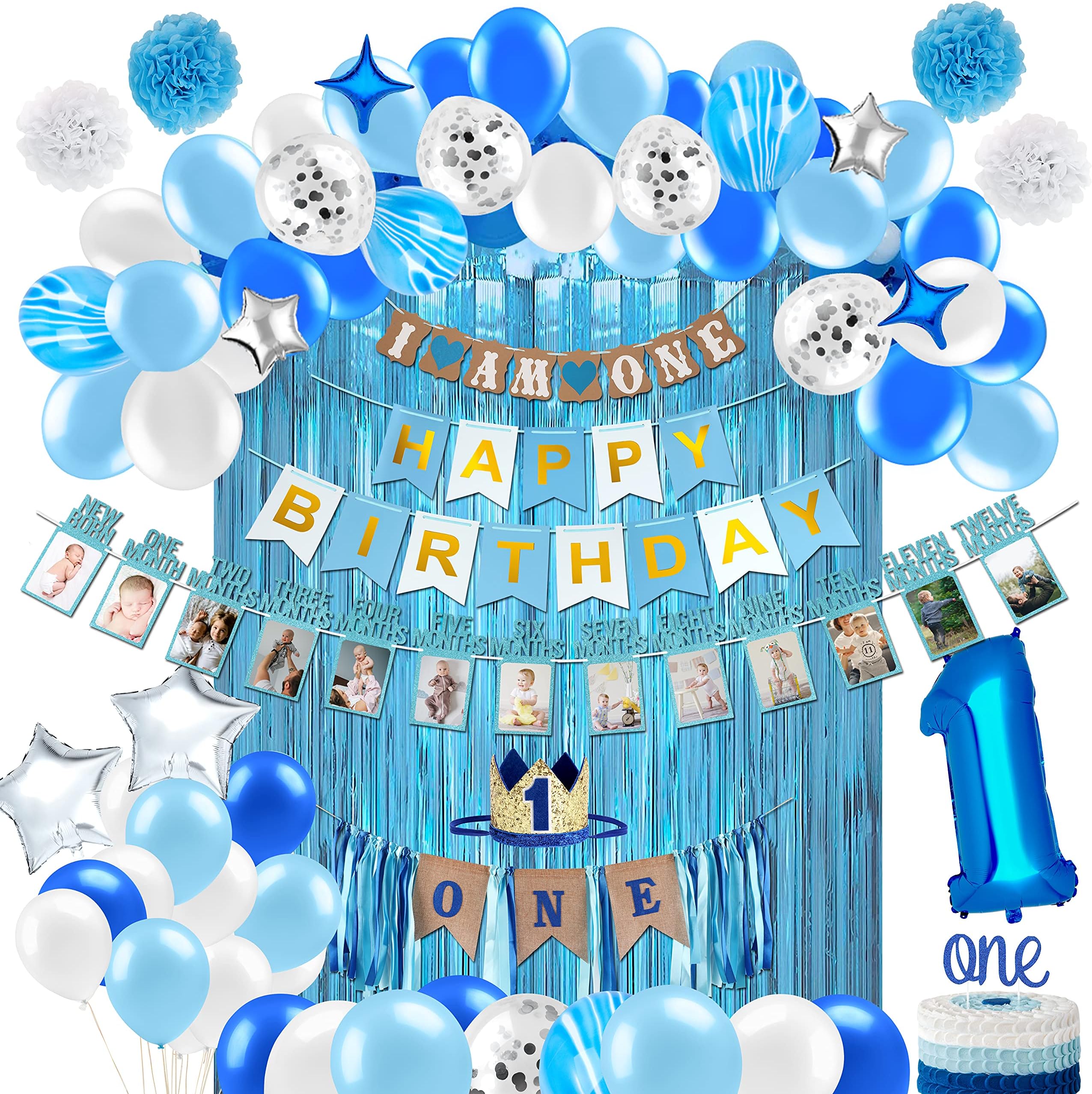 Amazon.com: PartyHooman 1st Birthday Decorations for Boys Bundle With ...