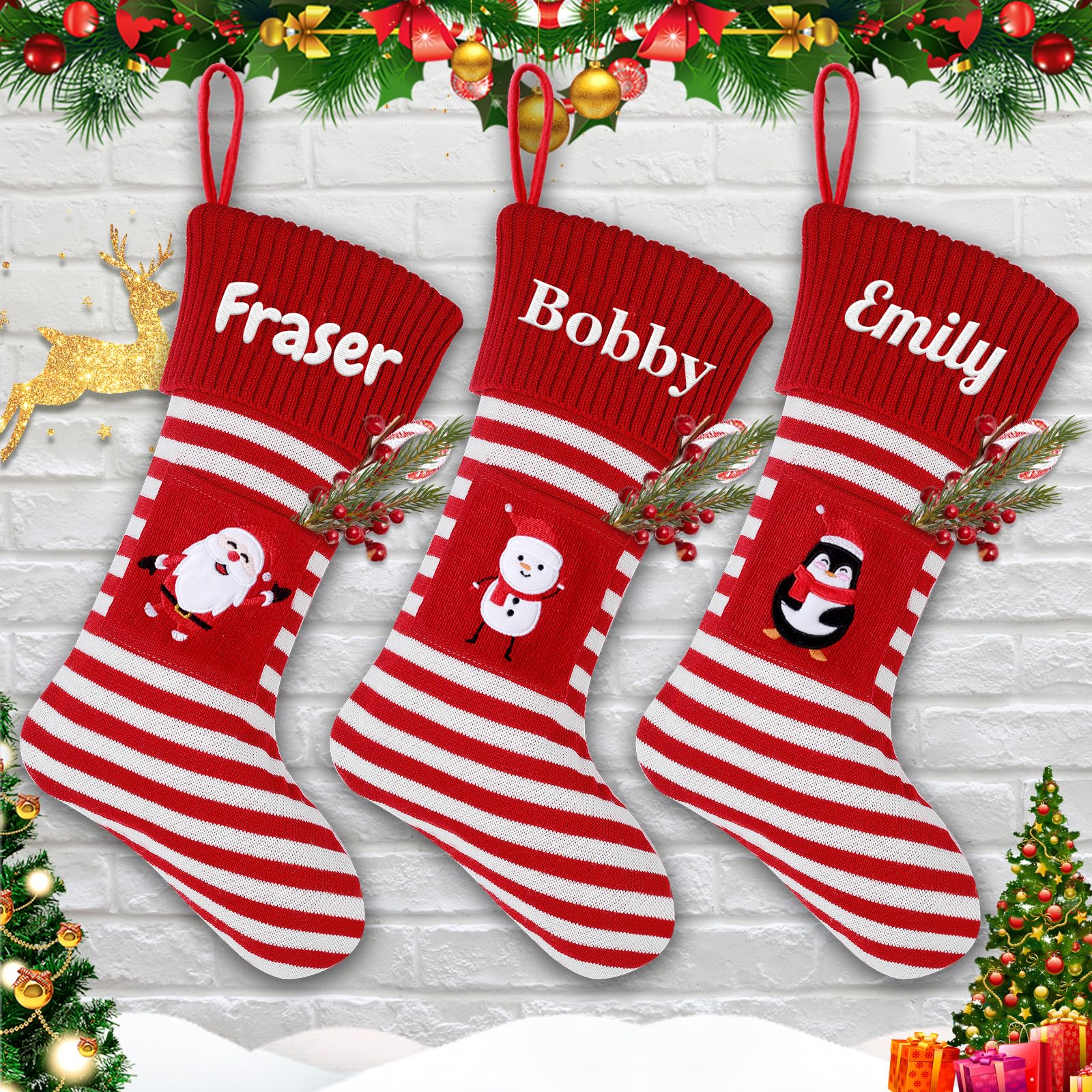 Amazon.com: Set of 3 Personalized Christmas Stockings,Christmas ...