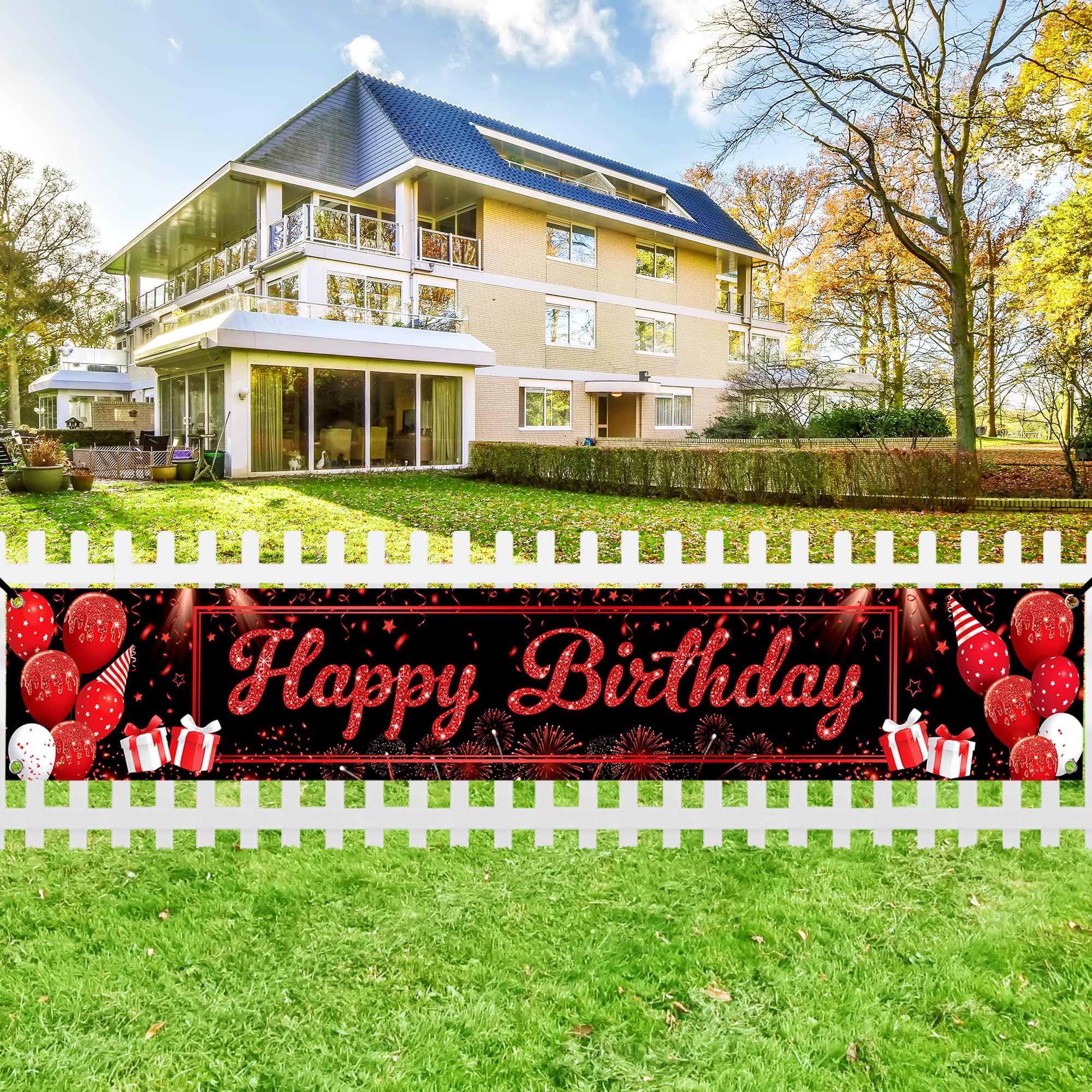 Amazon.com: KatchOn, Red and Black Happy Birthday Yard Banner ...